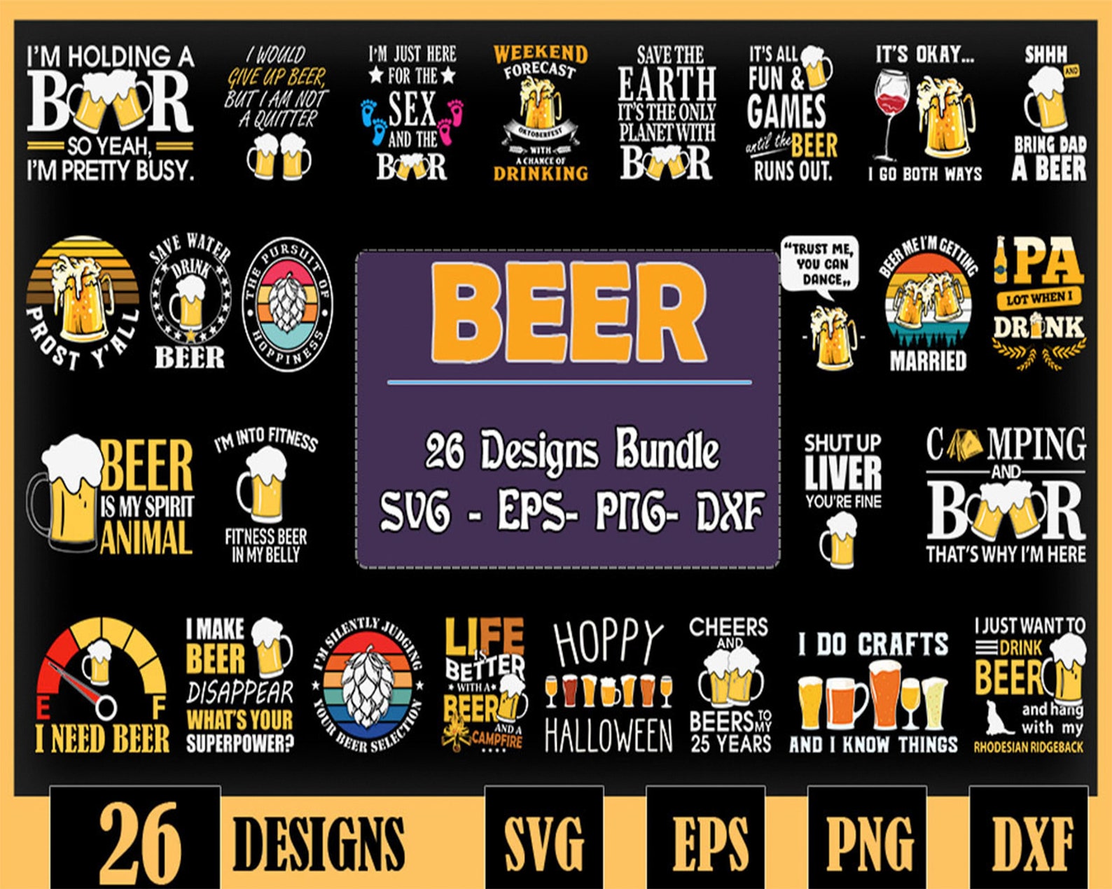 26 Editable Beer Designs Bundle | Eps - Svg - Png - Dxf| Multiple File ...