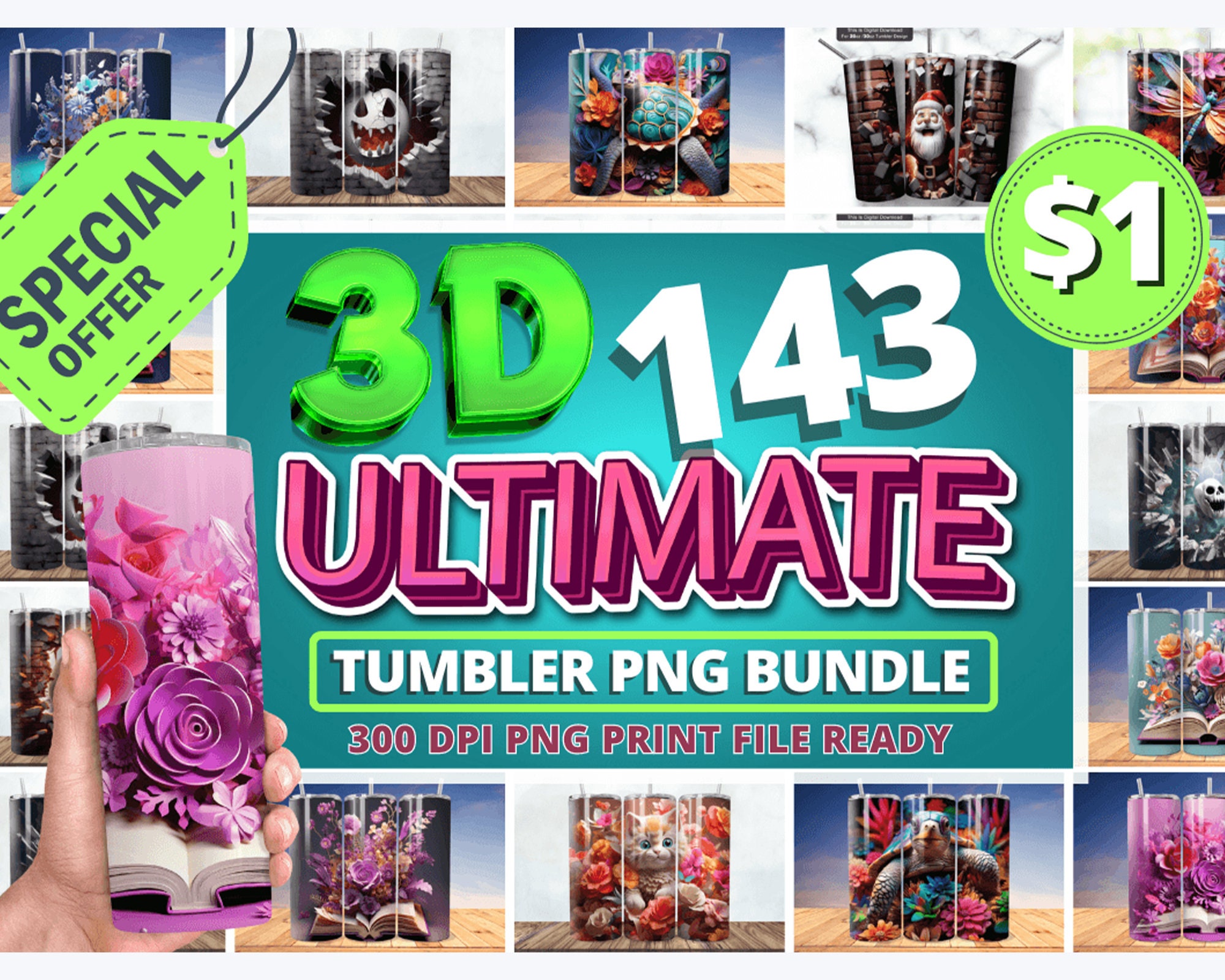 3D 143 Ultimate Tumbler Design Bundle | Premium Quality 300 DPI ...