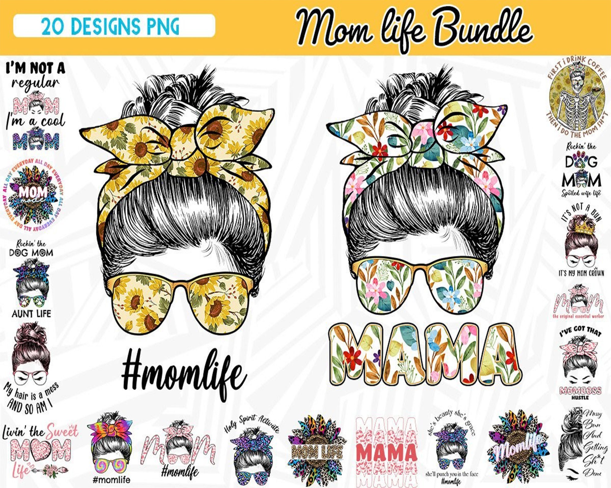 20 Editable Mom Life T-shirt Designs Bundle | Eps - Svg - Png - Dxf ...