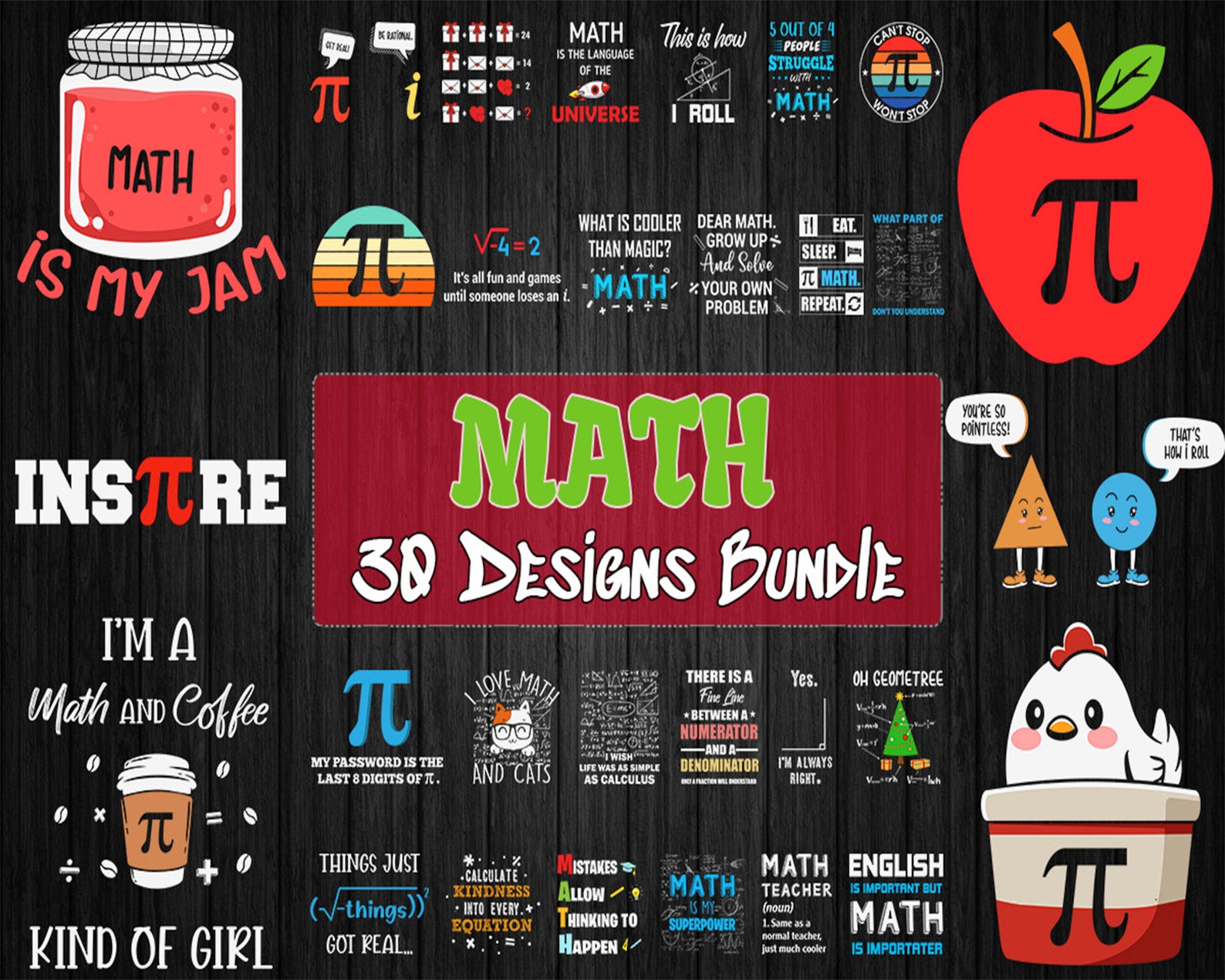 30 Editable Math T-shirt Designs Bundle | Eps - Svg - Png - Dxf ...