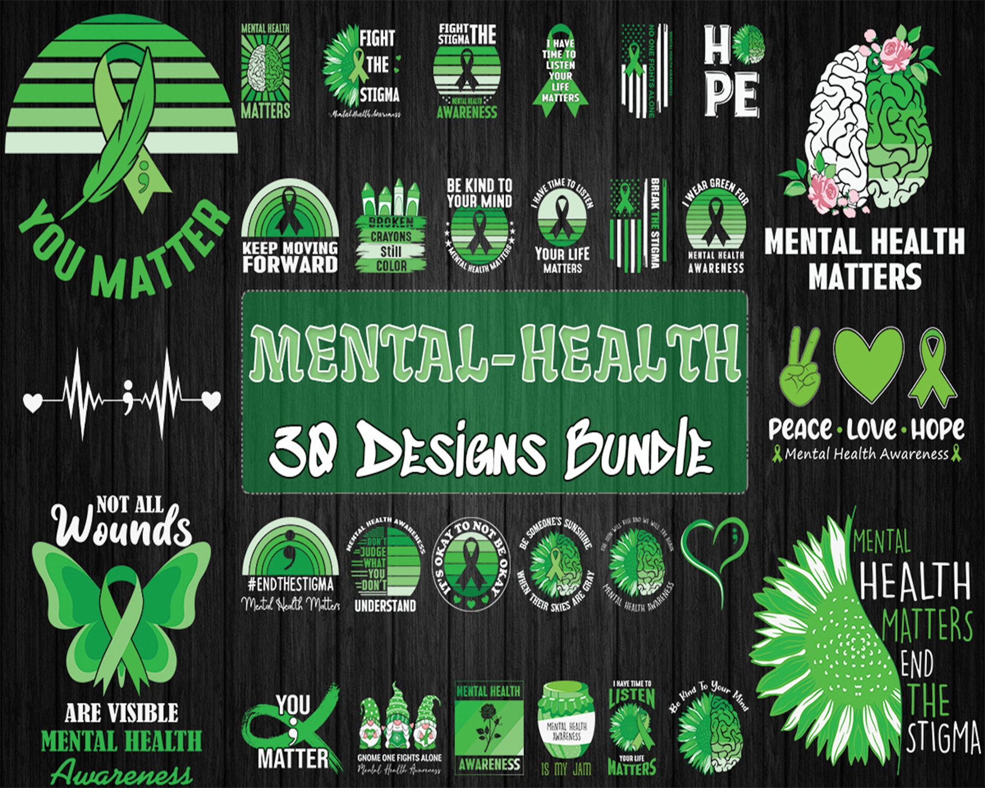 30 Editable Mental Health T-shirt Designs Bundle Eps Svg Png Dxf ...