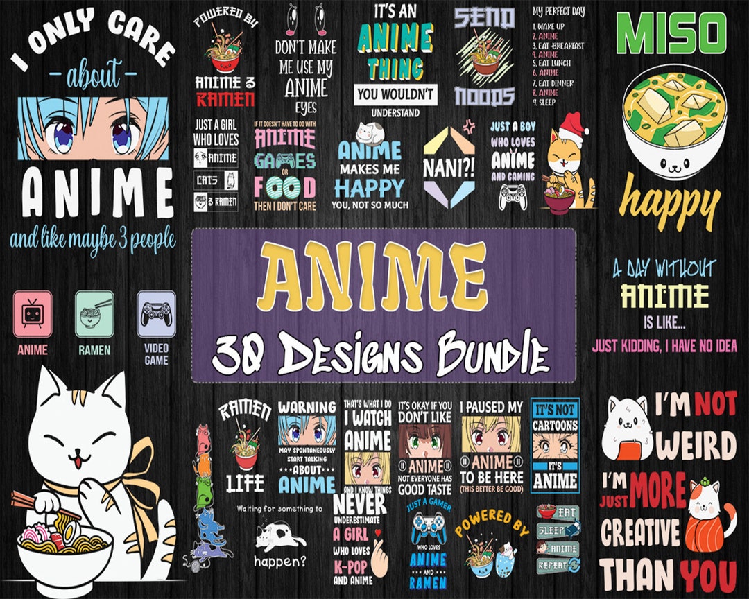 30 Editable Anime Designs Bundle | Eps - Svg - Png - Dxf| Multiple File ...