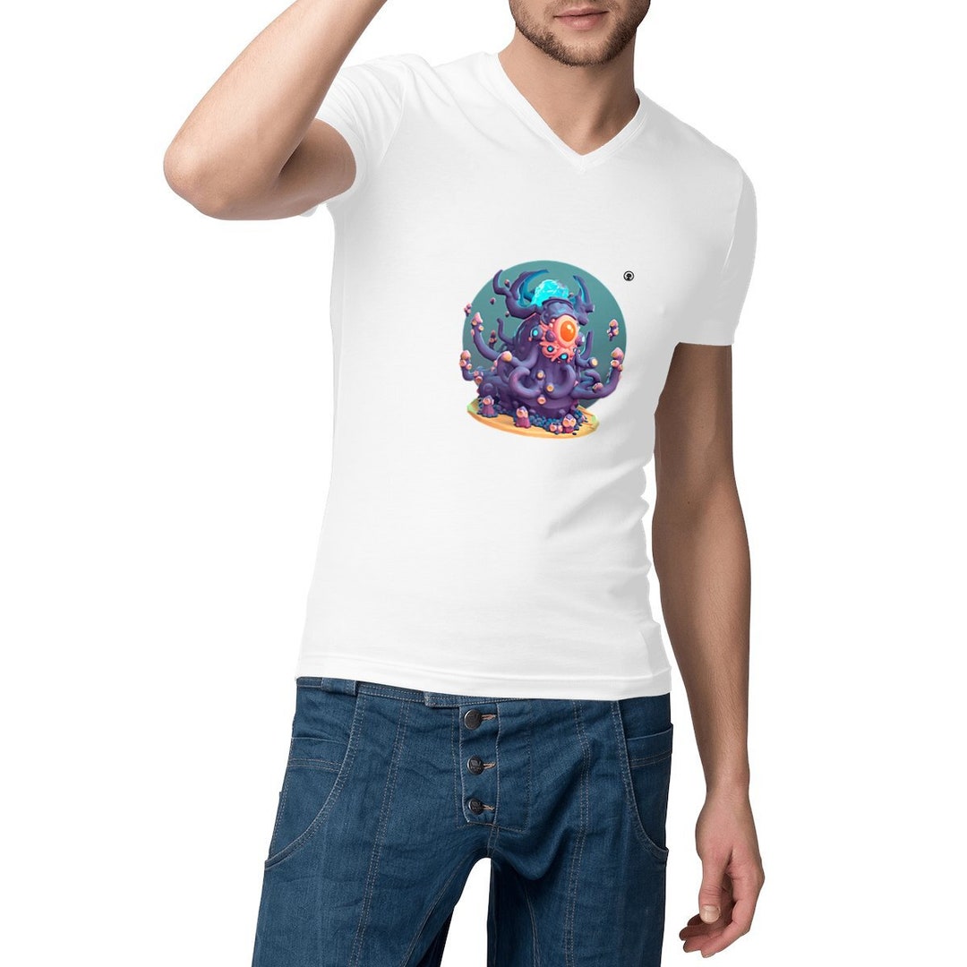 T-Shirt mit V-Ausschnitt im Azathoth-Figurenstil Bekleidung für ...