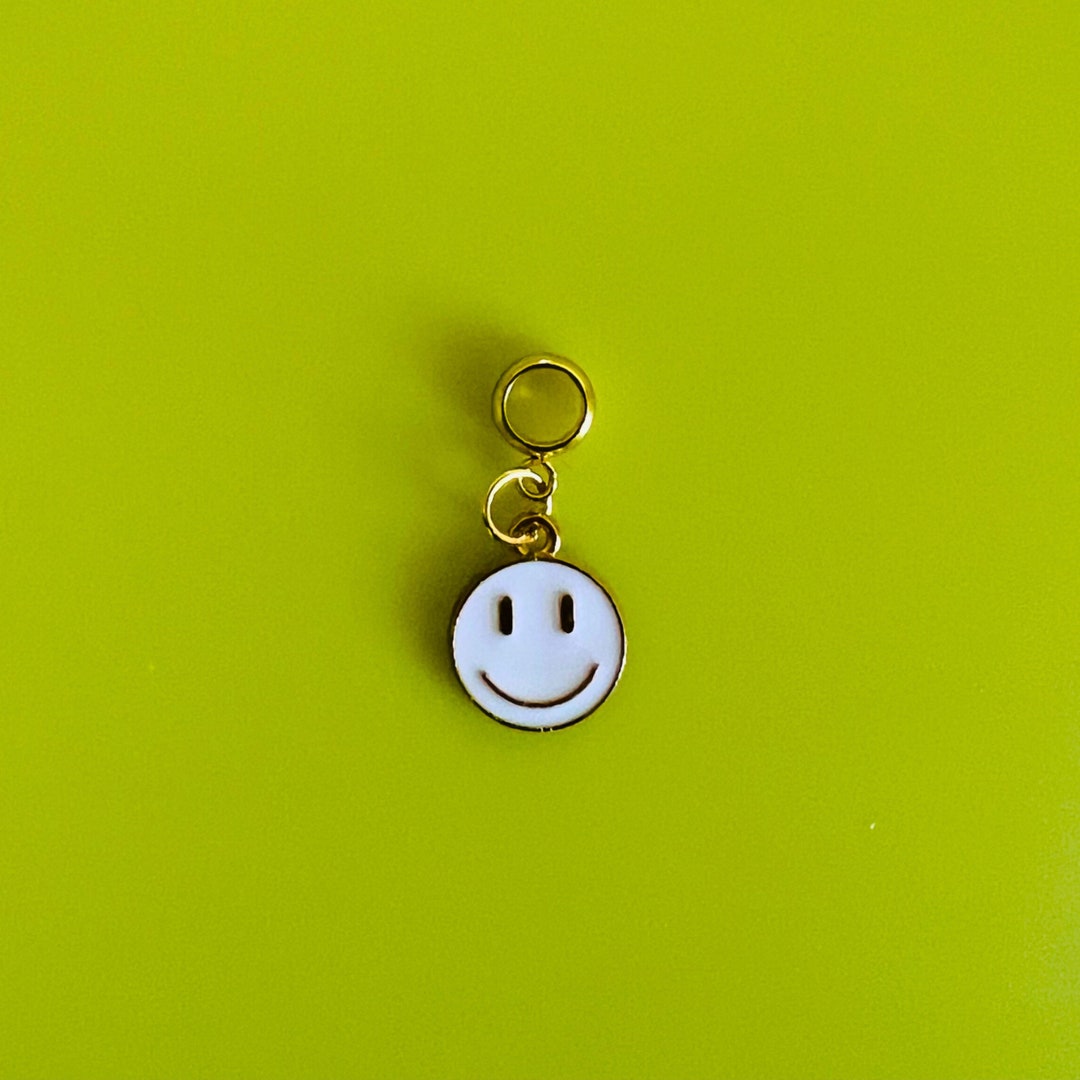 Smiley Face Dangle Charm With Charm Holder Bail for Rubber Cord ...