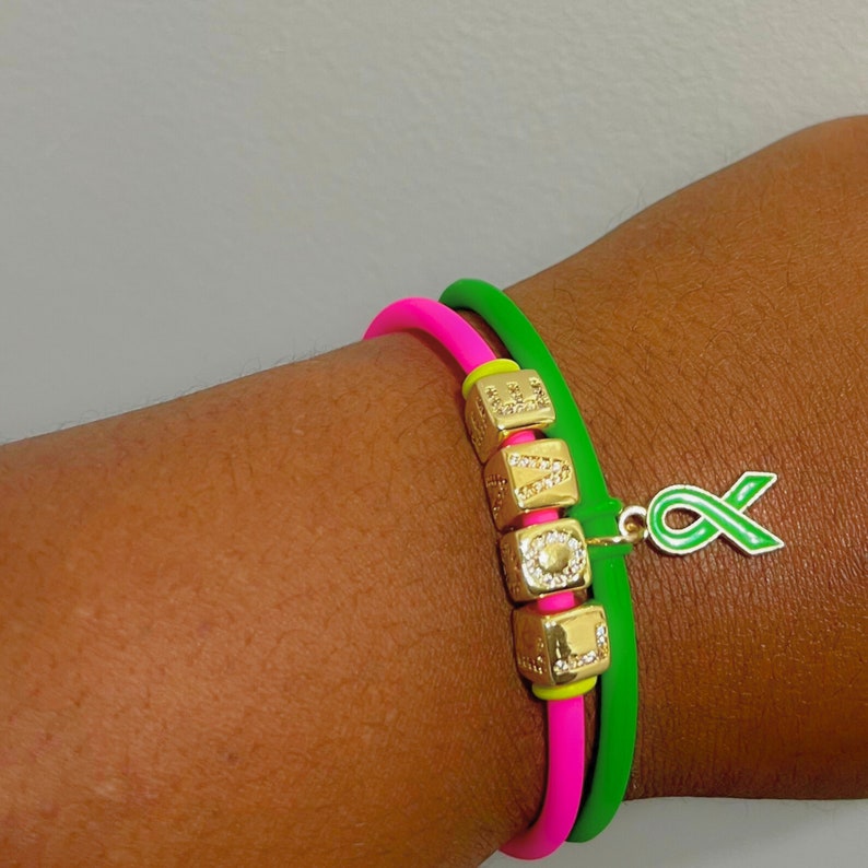 Kidney Disease Awareness Fundraising Bracelet/ Green & Gold Ribbon ...