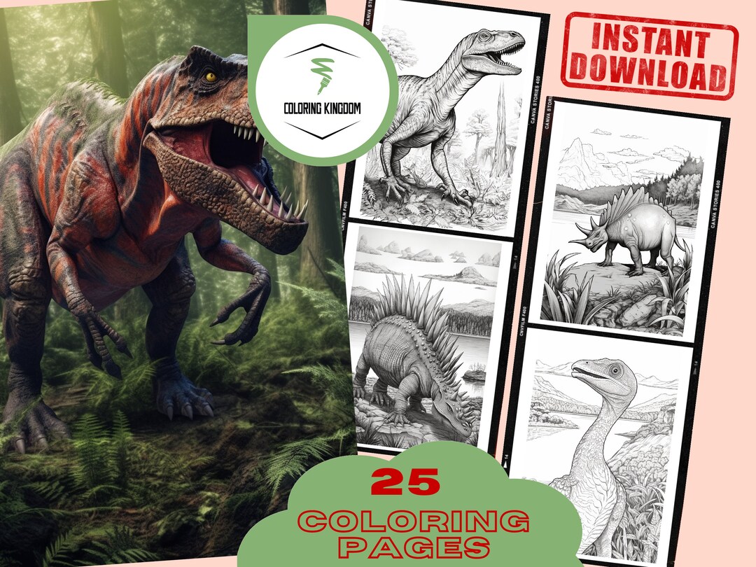 Cute Dinosaur Coloring Book, 25 Coloring Pages, Fantasy Dinosaurs ...