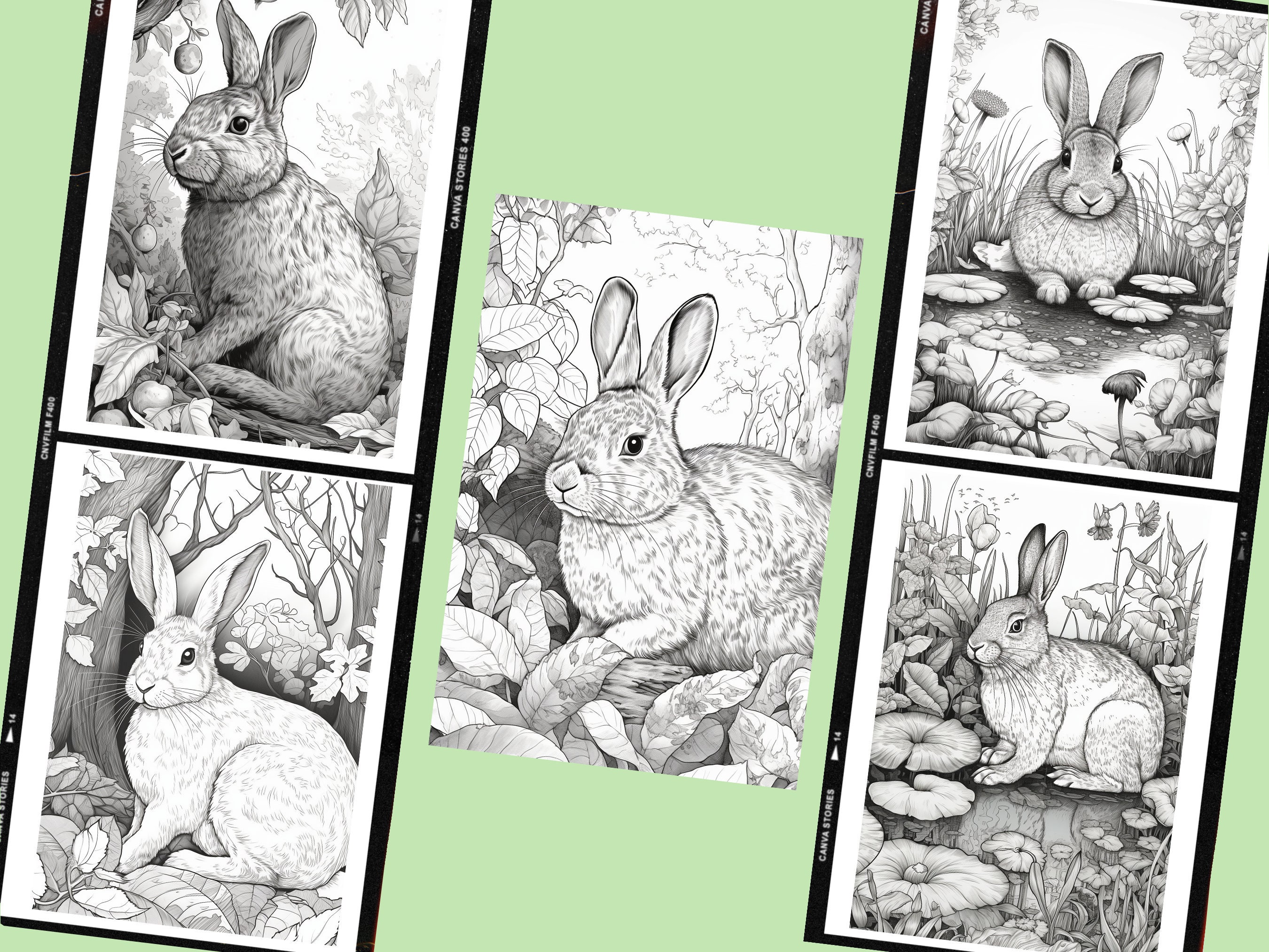 Realistic Rabbit Coloring Book, 25 Pages, Detailed Rabbits Coloring ...