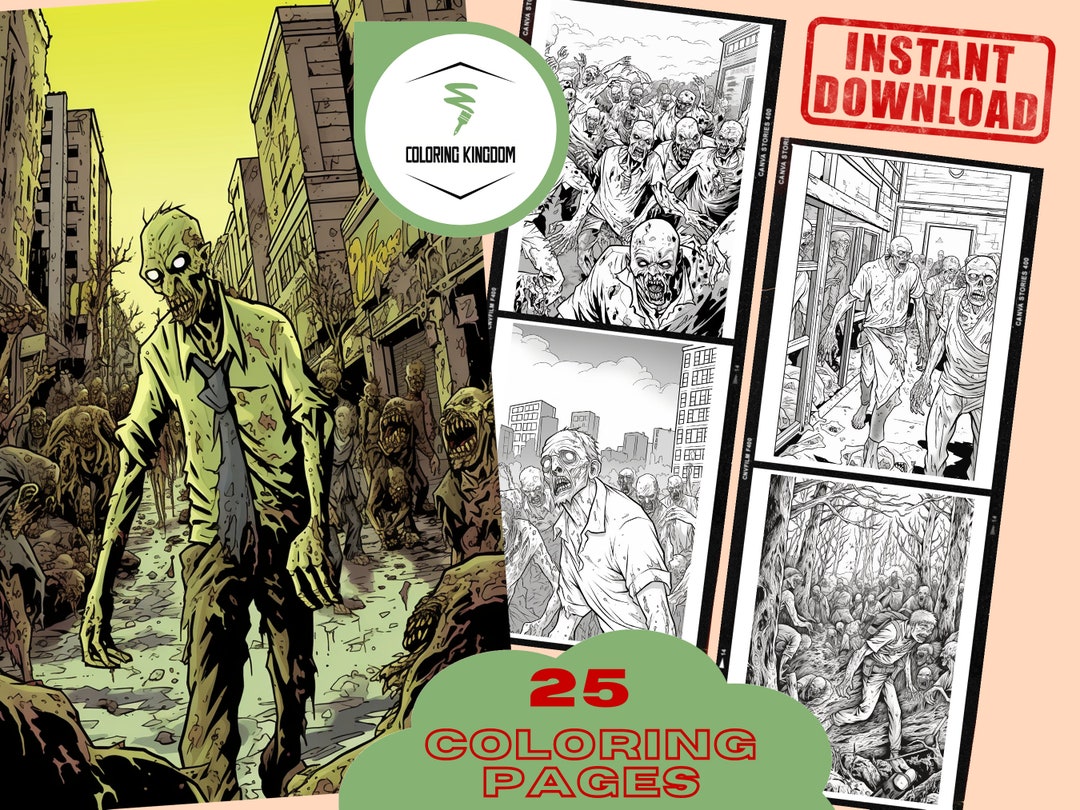 Creepy Zombie Coloring Book, Undead Style, 25 Coloring Pages, Fantasy ...