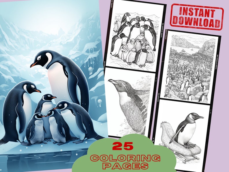 Realistic Penguins Coloring Book, 25 Pages, Arctic Penguins Coloring ...