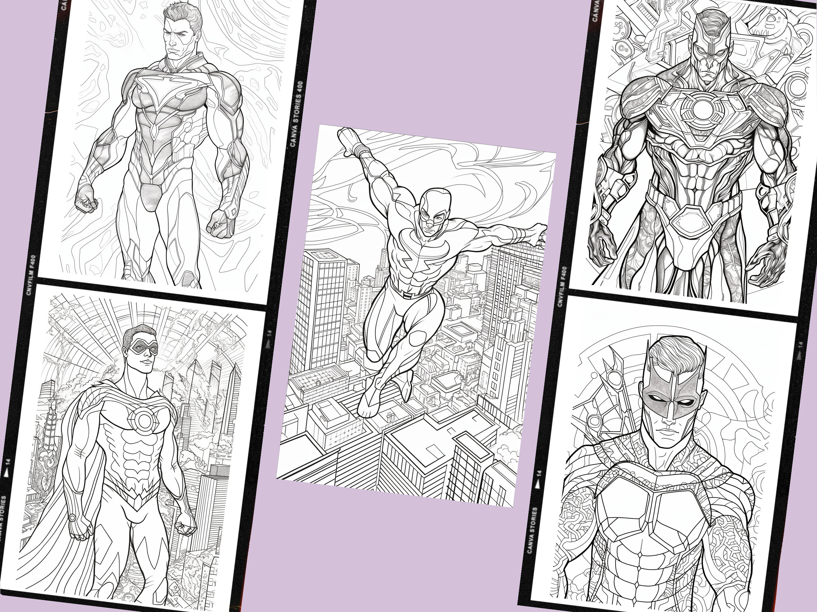 Superhero Coloring Book, Realistic and Comic Style, 25 Coloring Pages ...