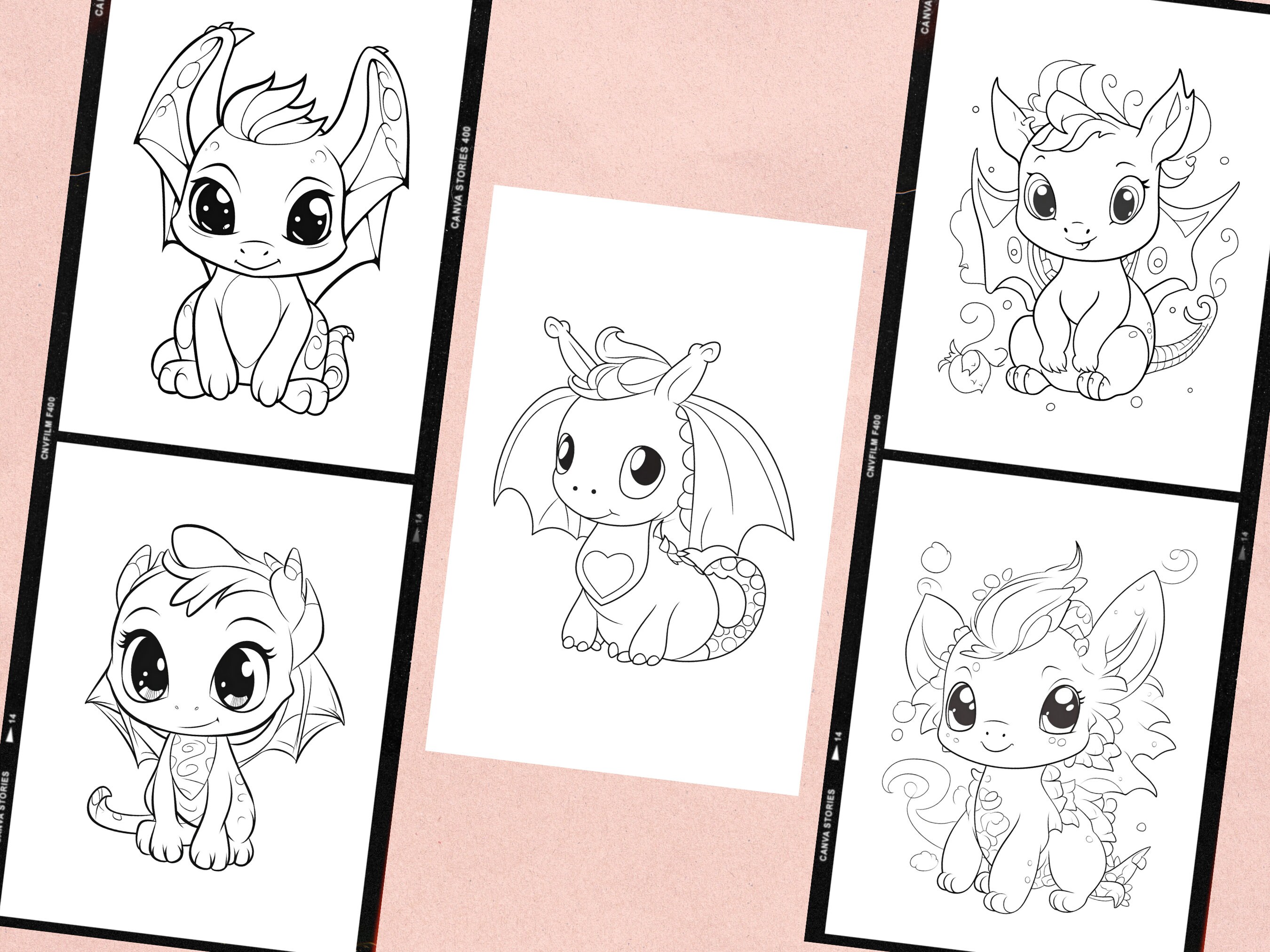 Cute Dragon Coloring Book Kawaii Style, 25 Coloring Pages, Fantasy ...
