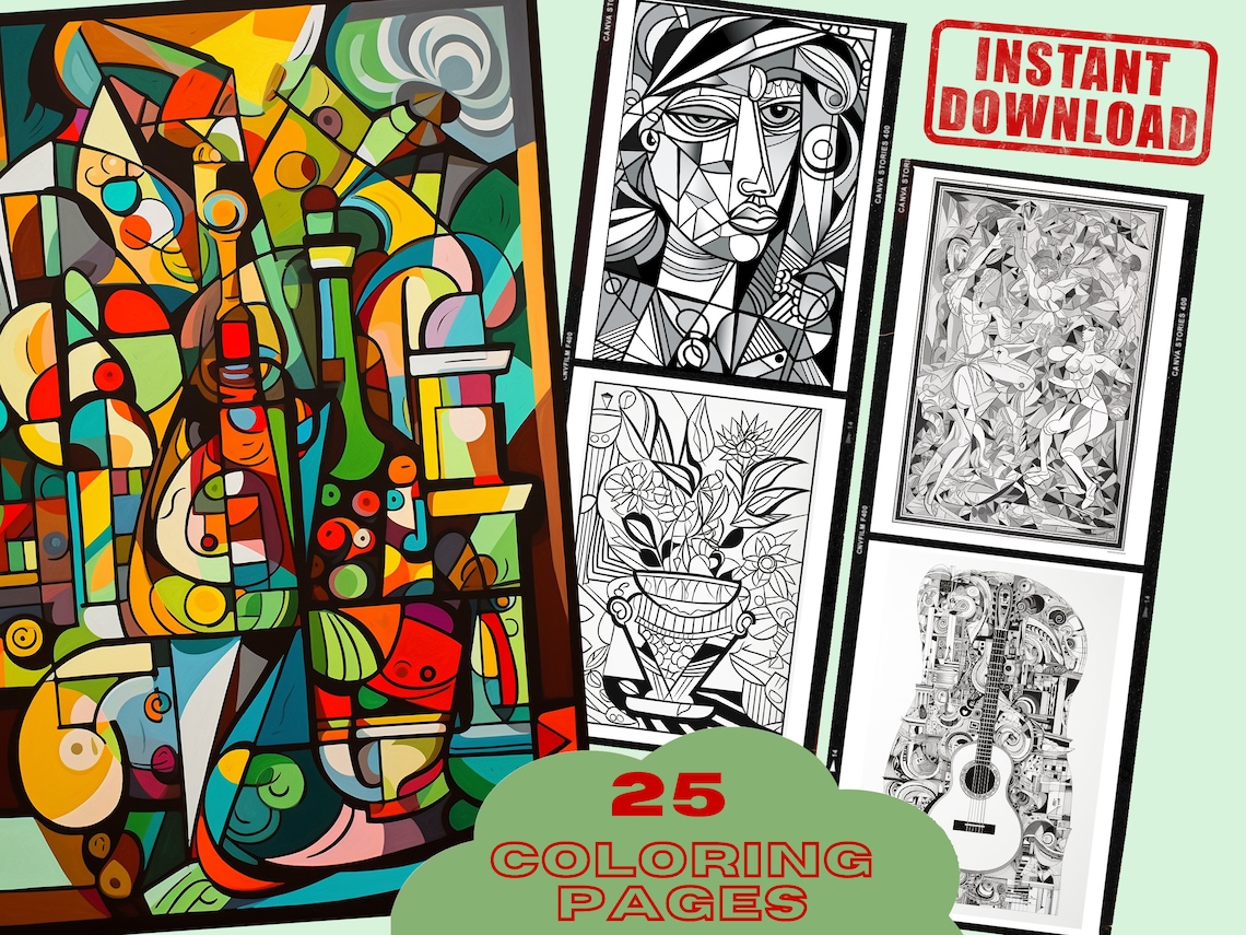 Modern Pablo Picasso Inspired Coloring Book, 25 Artistic Pages ...