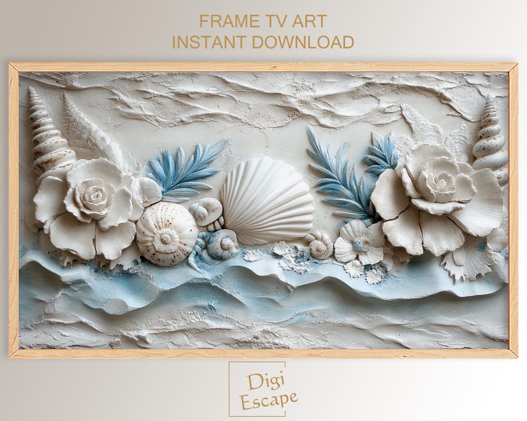 Plaster Seashell and Ocean Art for Frame TV Coastal Illustration ...