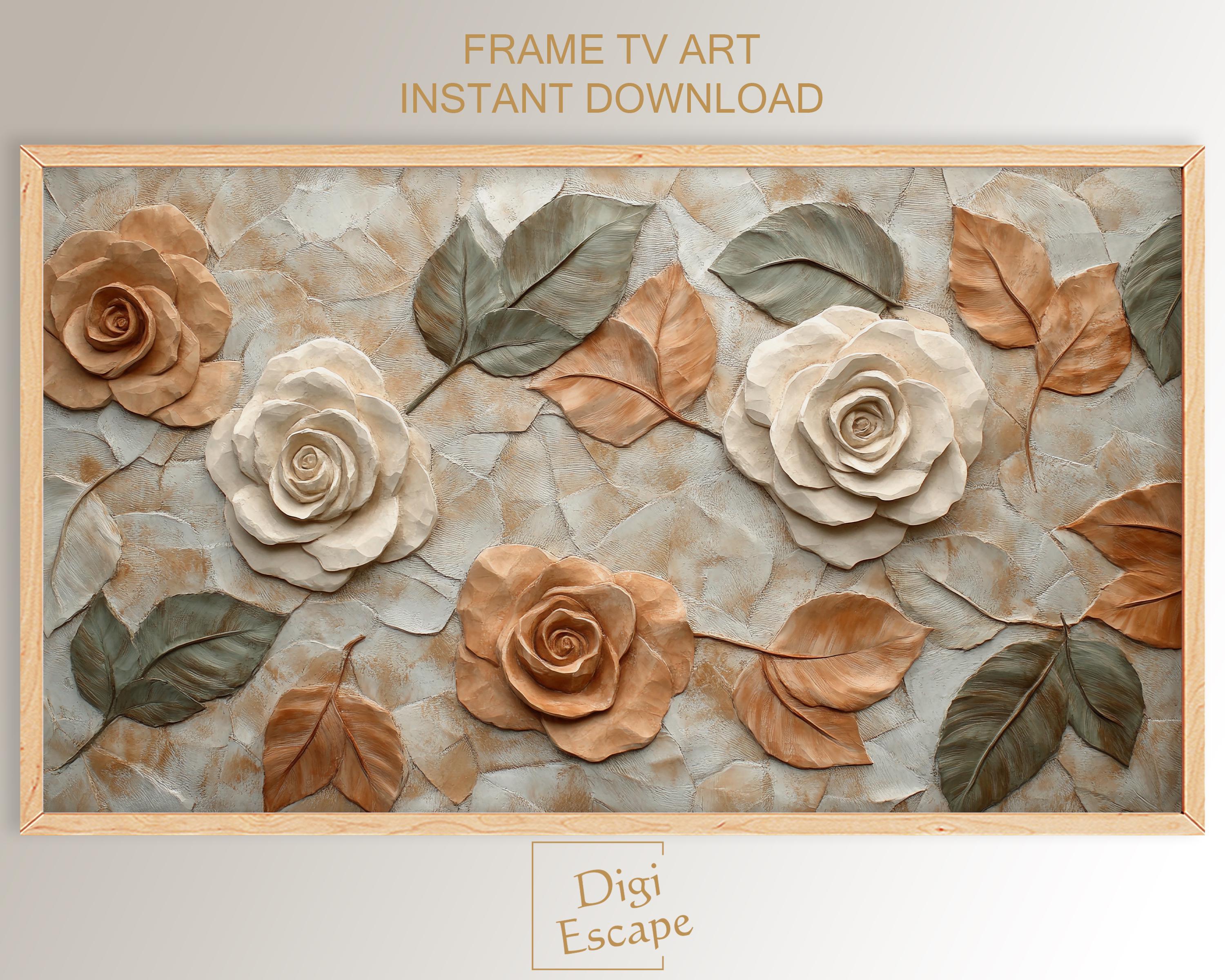 Plaster Flower Art Instant Download, Frame TV Decor, Floral Plaster Art ...