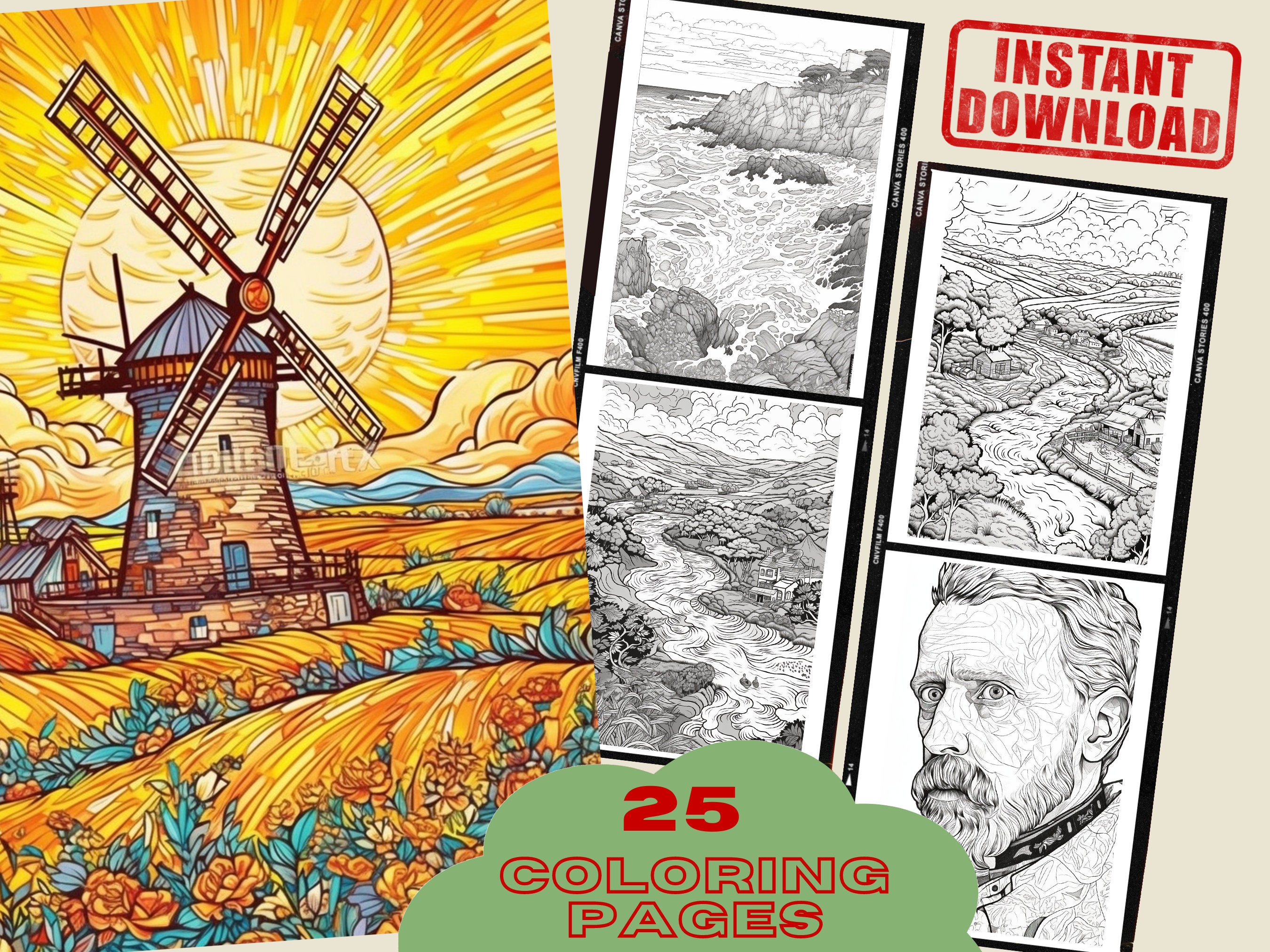 Modern Vincent Van Gogh Inspired Coloring Book, 25 Artistic Pages ...