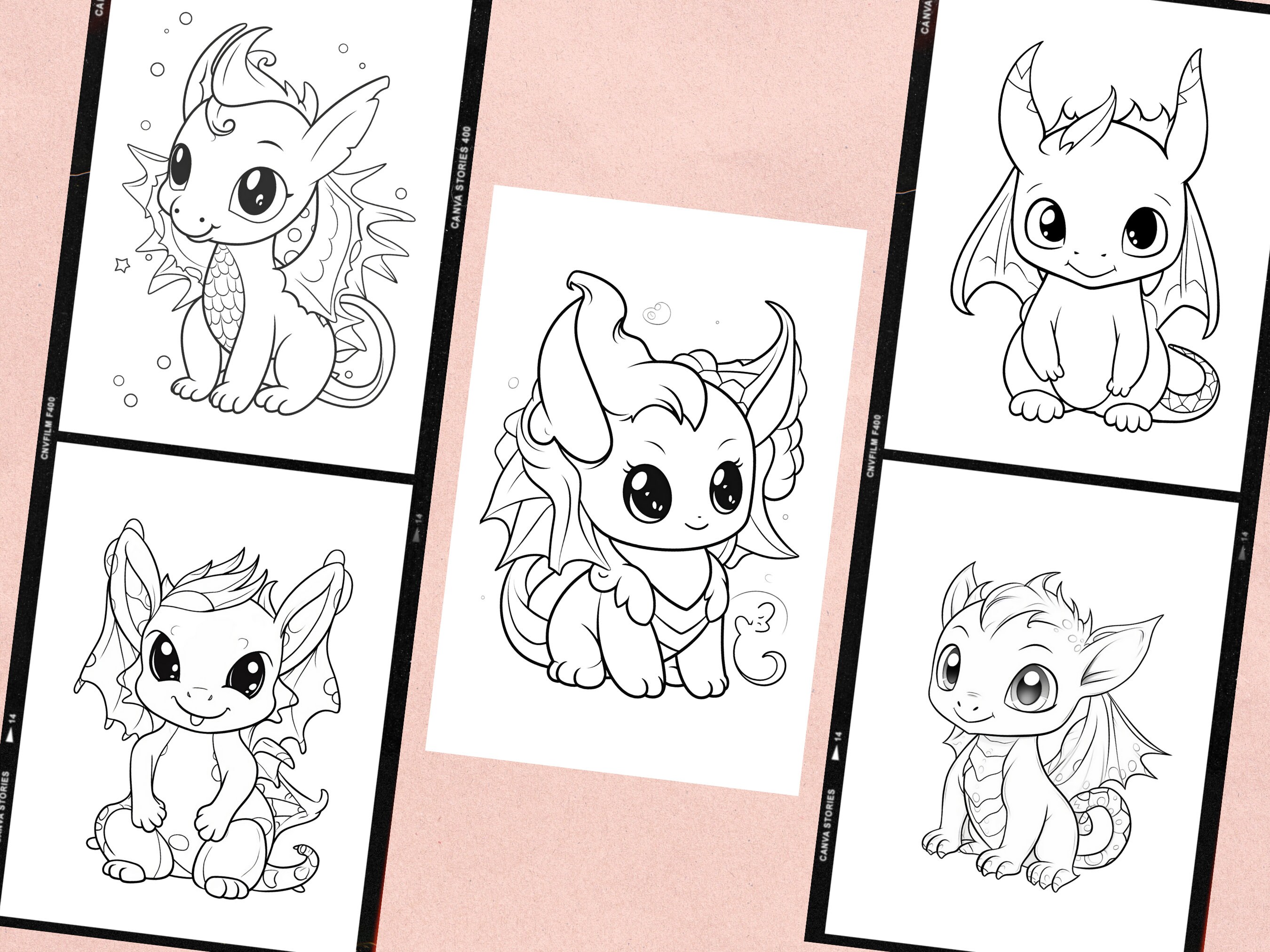 Cute Dragon Coloring Book Kawaii Style, 25 Coloring Pages, Fantasy ...