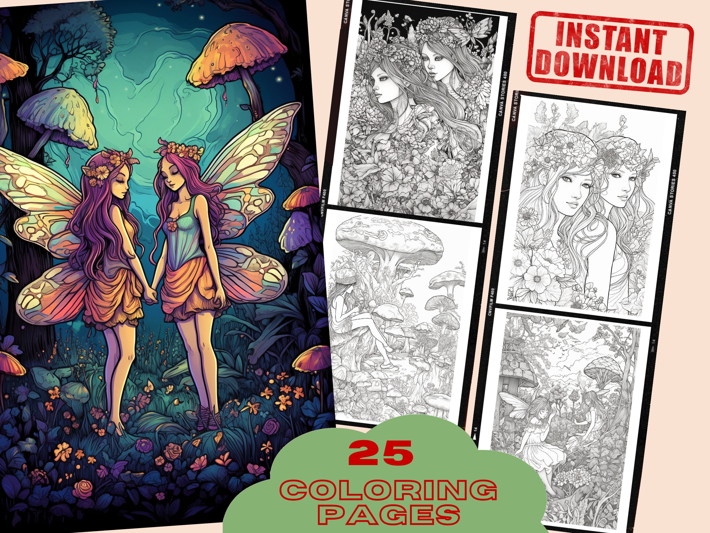 Enchanting Fairy Girls Coloring Book, 25 Fantasy Coloring Pages ...