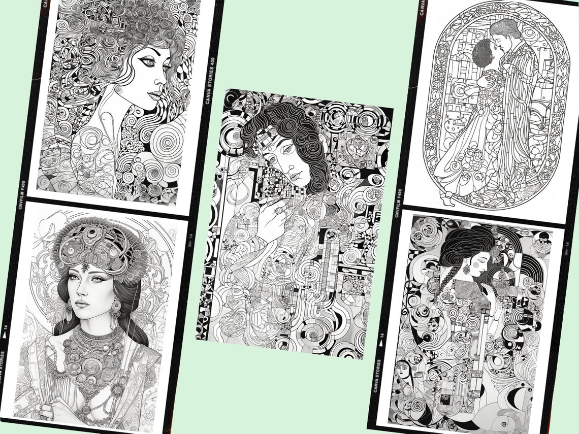 Modern Gustav Klimt Inspired Coloring Book, 25 Artistic Pages, Abstract ...
