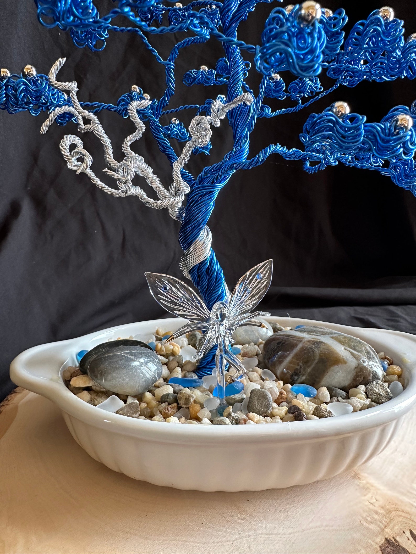 Wire Tree | Unique Wire Sculpture | Blue and Silver Gem Wire Tree ...