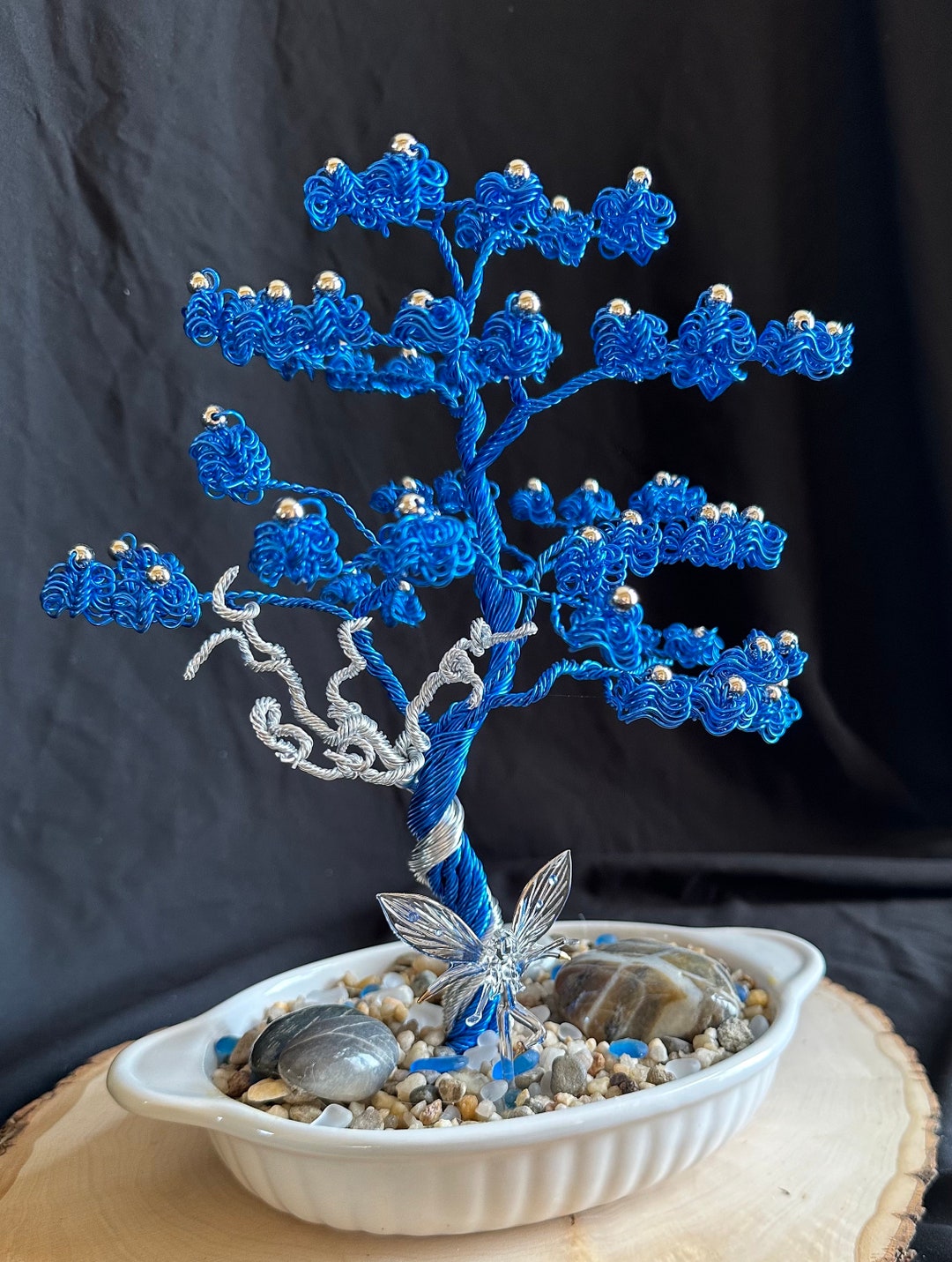 Wire Tree | Unique Wire Sculpture | Blue and Silver Gem Wire Tree ...