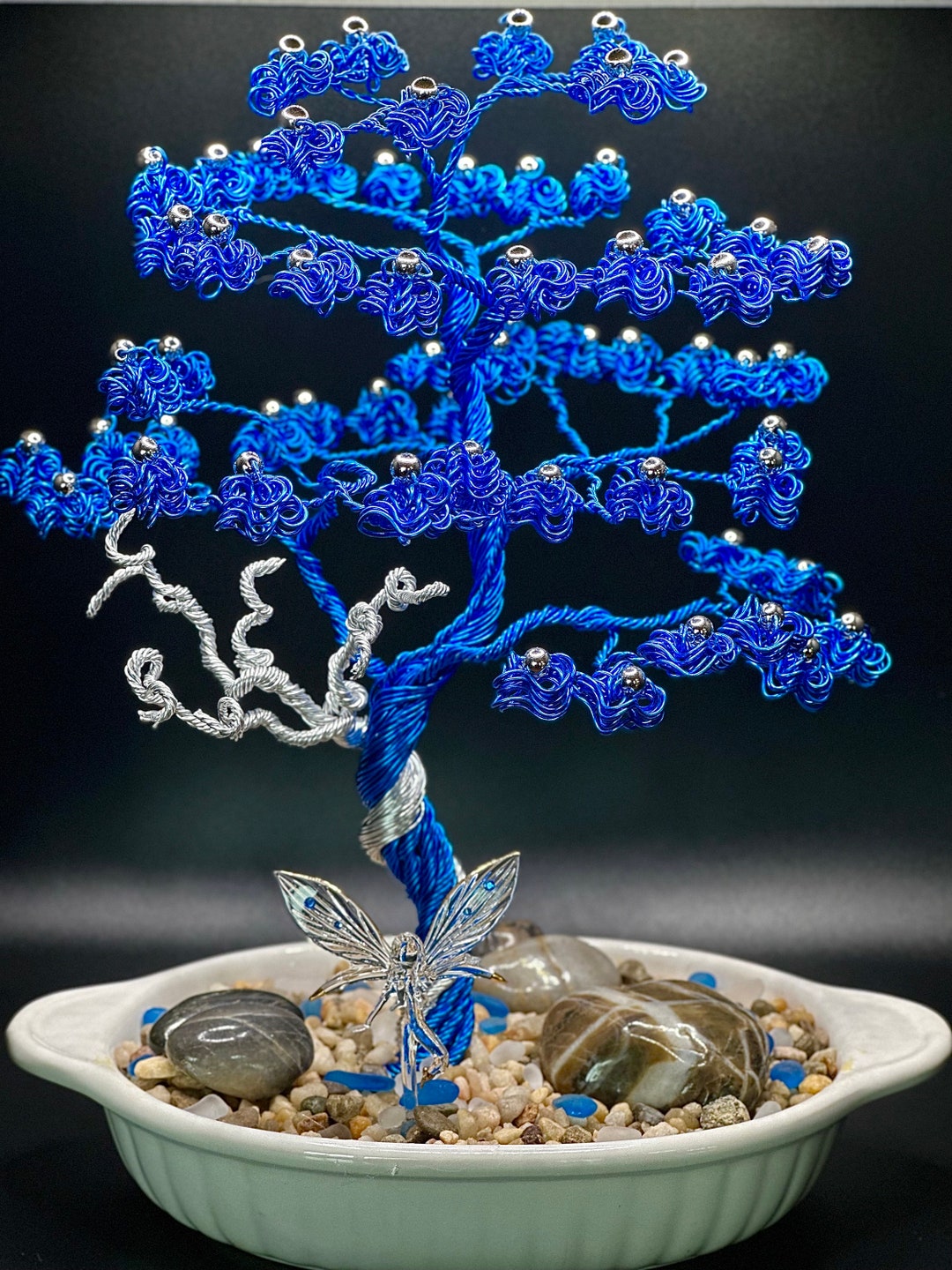Wire Tree Unique Wire Sculpture Blue and Silver Gem Wire Tree Unique ...