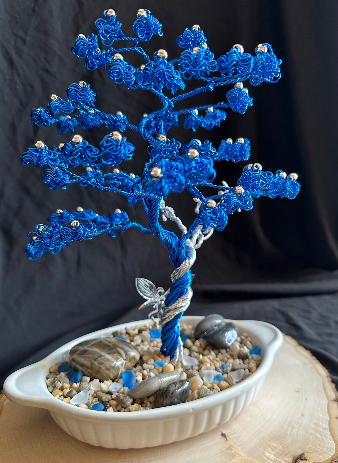Wire Tree | Unique Wire Sculpture | Blue and Silver Gem Wire Tree ...