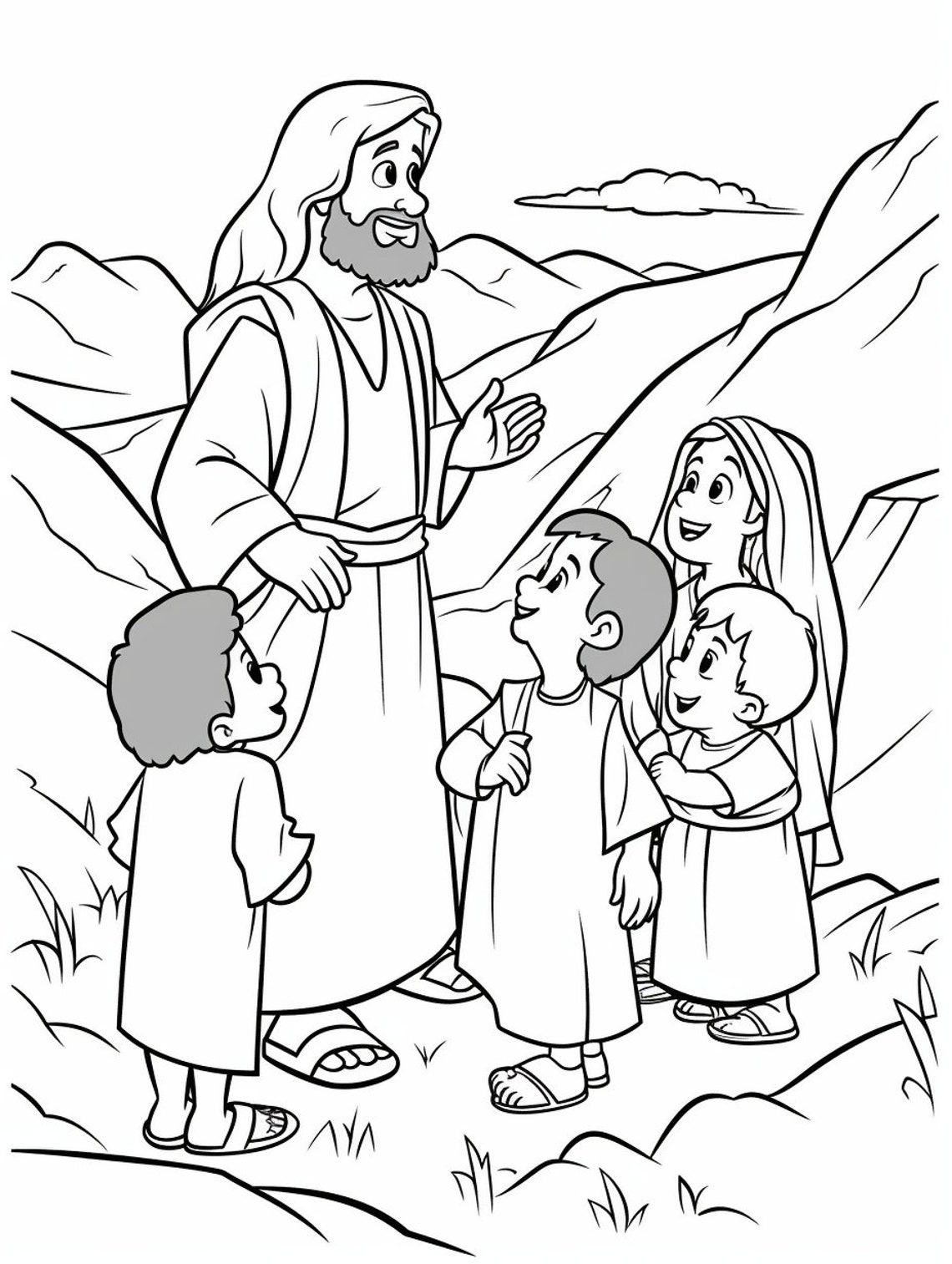 Jesus and Kids - Printable Coloring Page - Etsy