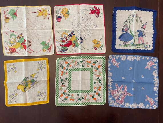 6 Handkerchiefs, Mid-Century vintage handkerchiefs, P… - Gem