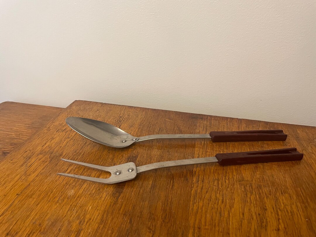 Two Stanhome Stainless Bakelite Utensils, One Large Spoon and Carving ...