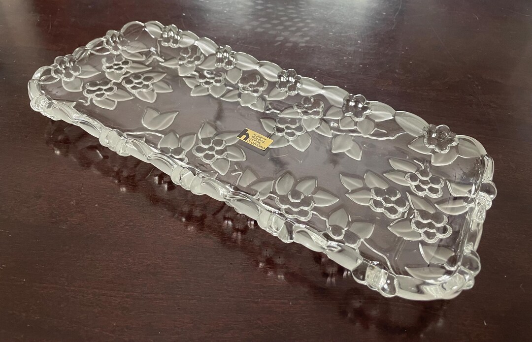 German Crystal Canapé Tray With Etched Floral Pattern, New in Box ...