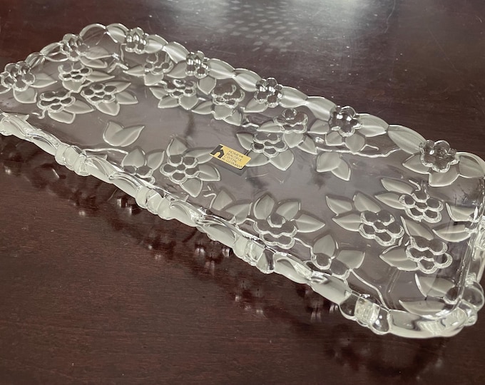 German Crystal Canapé Tray With Etched Floral Pattern, New in Box ...