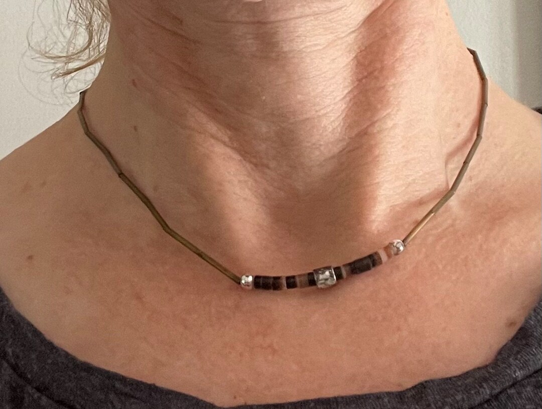 Beaded and Metal Choker/necklace in Brown, Black, Silver and Brass ...