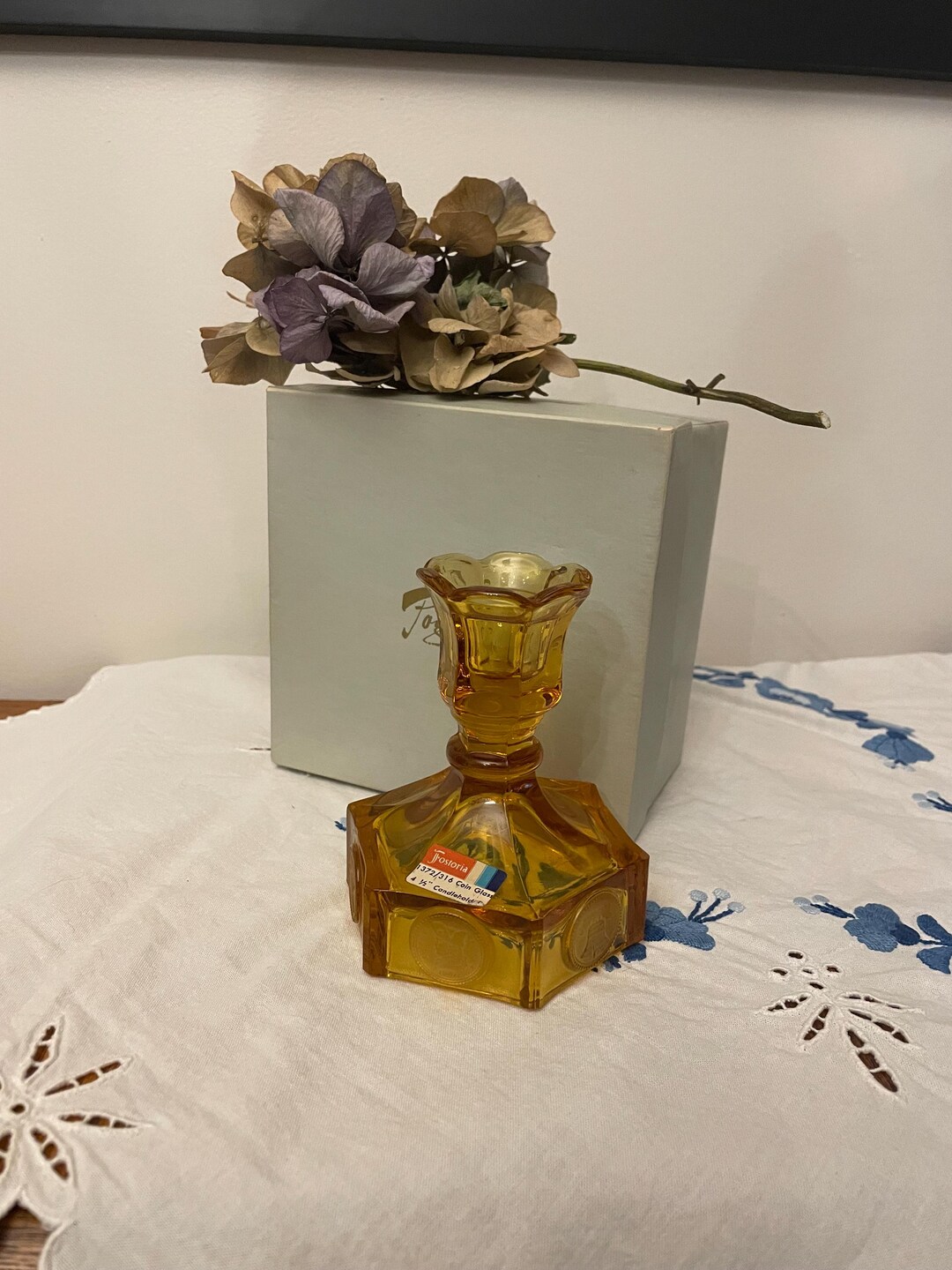 Fostoria Glass Coin Candlestick in Amber Color, Never Been Used in ...