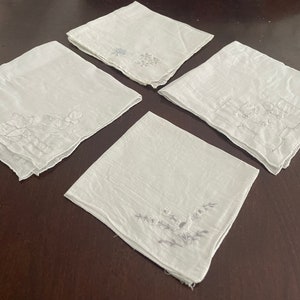 Four Delicate White and Gray Handkerchiefs, A Variety of Mid-century ...