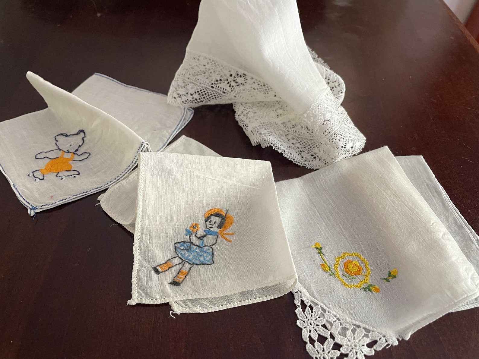 Handkerchiefs, A Variety of Mid-century Vintage Handkerchiefs, Handsewn ...