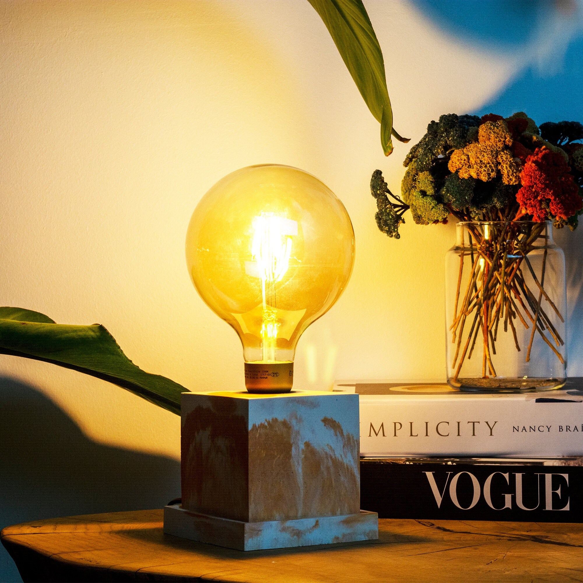 Modern Marble Square Edison Table Light, Rustic Night Lamb, Concrete ...