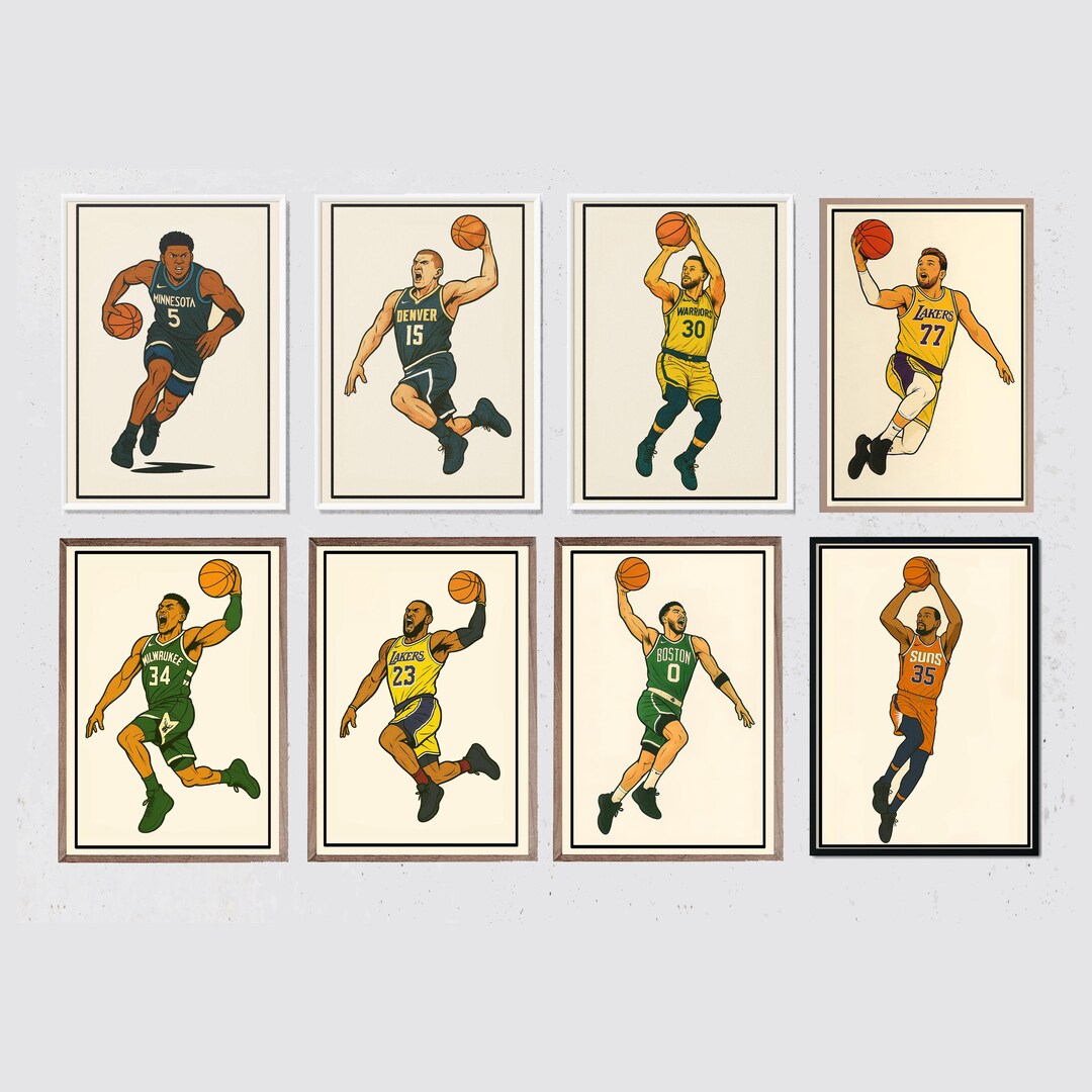 NBA Stars Comic Art Prints: Lebron, Curry, Tatum, Luka (digital ...