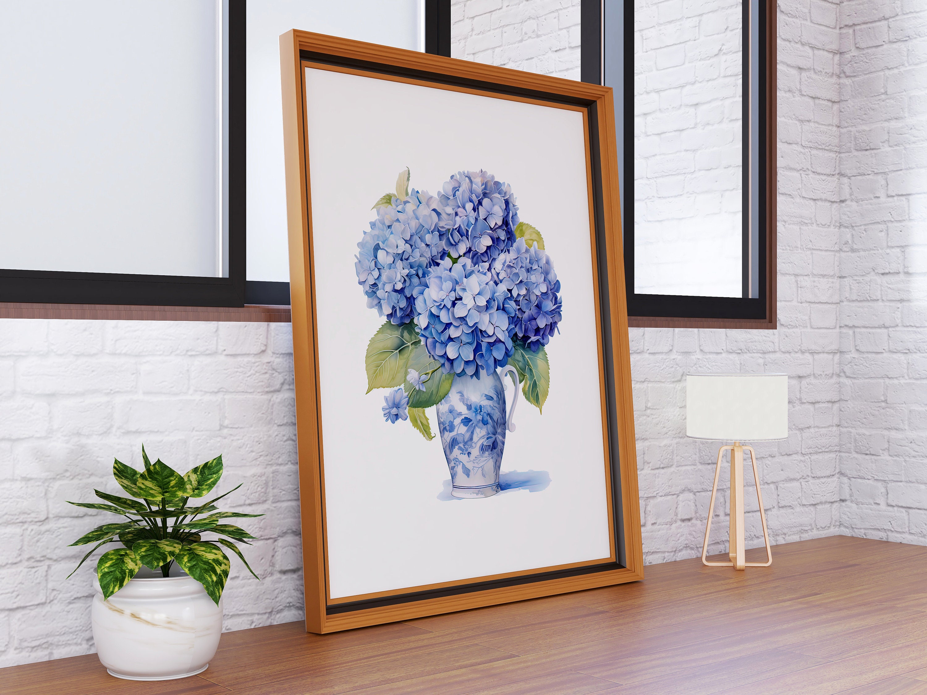 Blue Hydrangeas - Detailed Watercolor Digital Painting - Instant ...