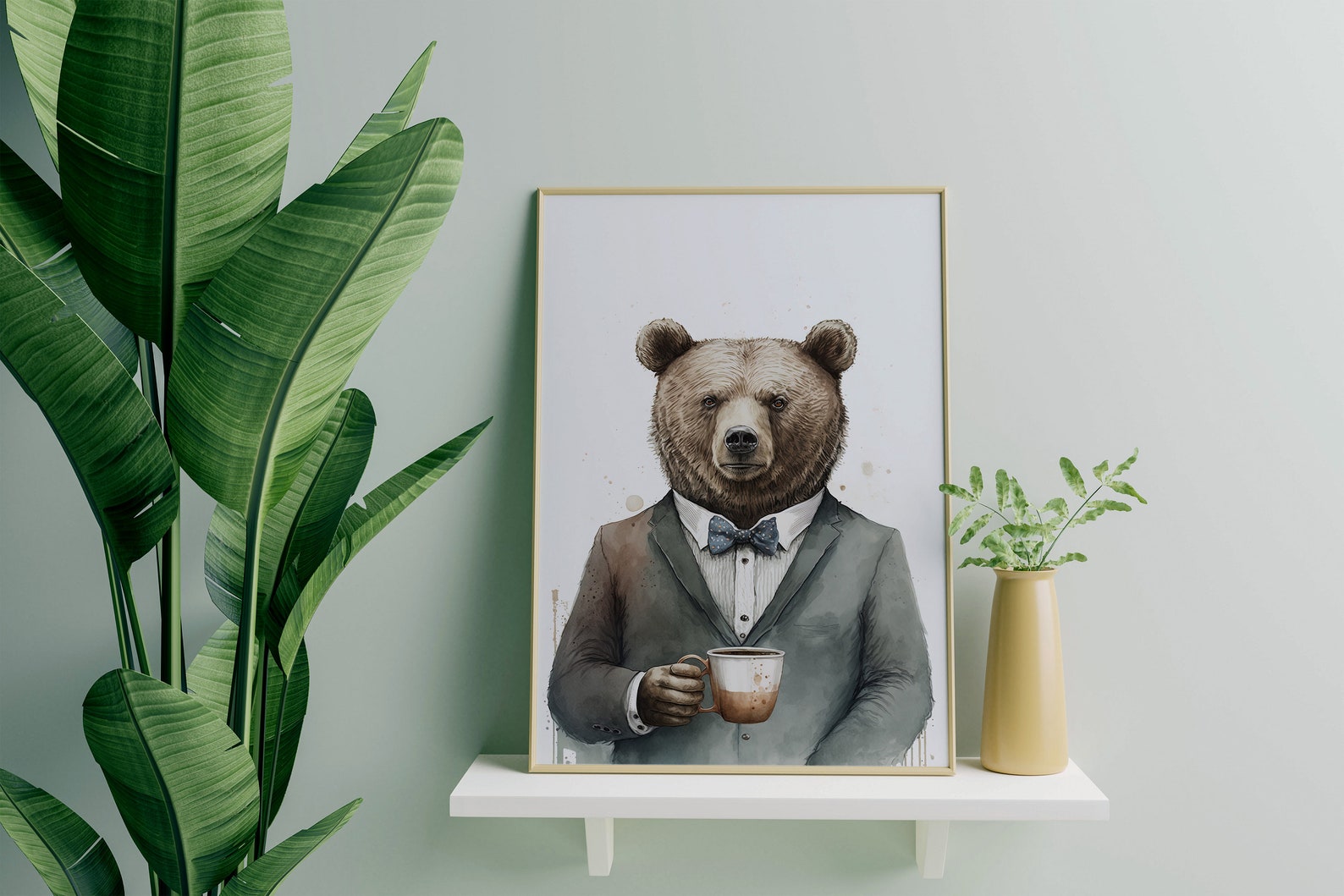 Cute Bear Drinking Coffee Watercolor Print - Instant Download - Etsy