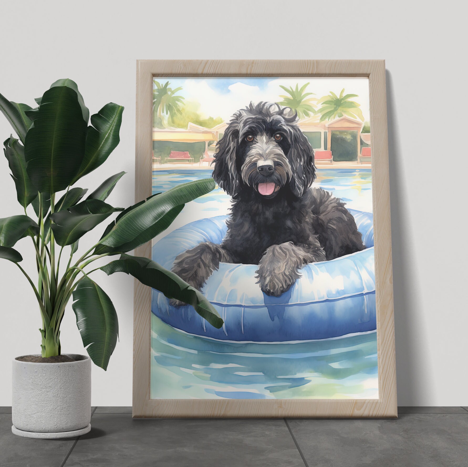 Labradoodle in the Pool - Digital Watercolor Painting - Instant ...