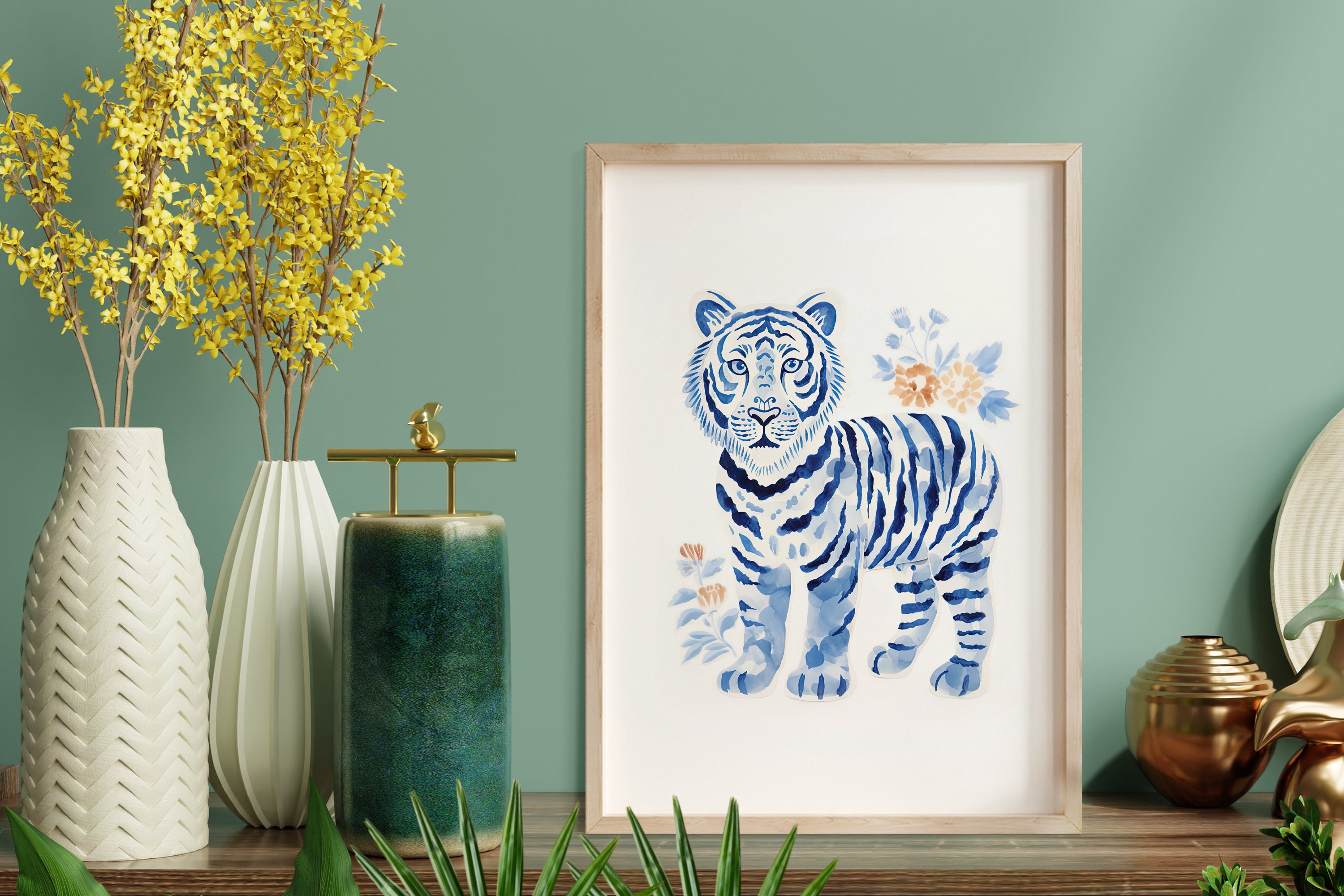 Majestic Blue Tiger - Detailed Watercolor Digital Painting - Instant ...