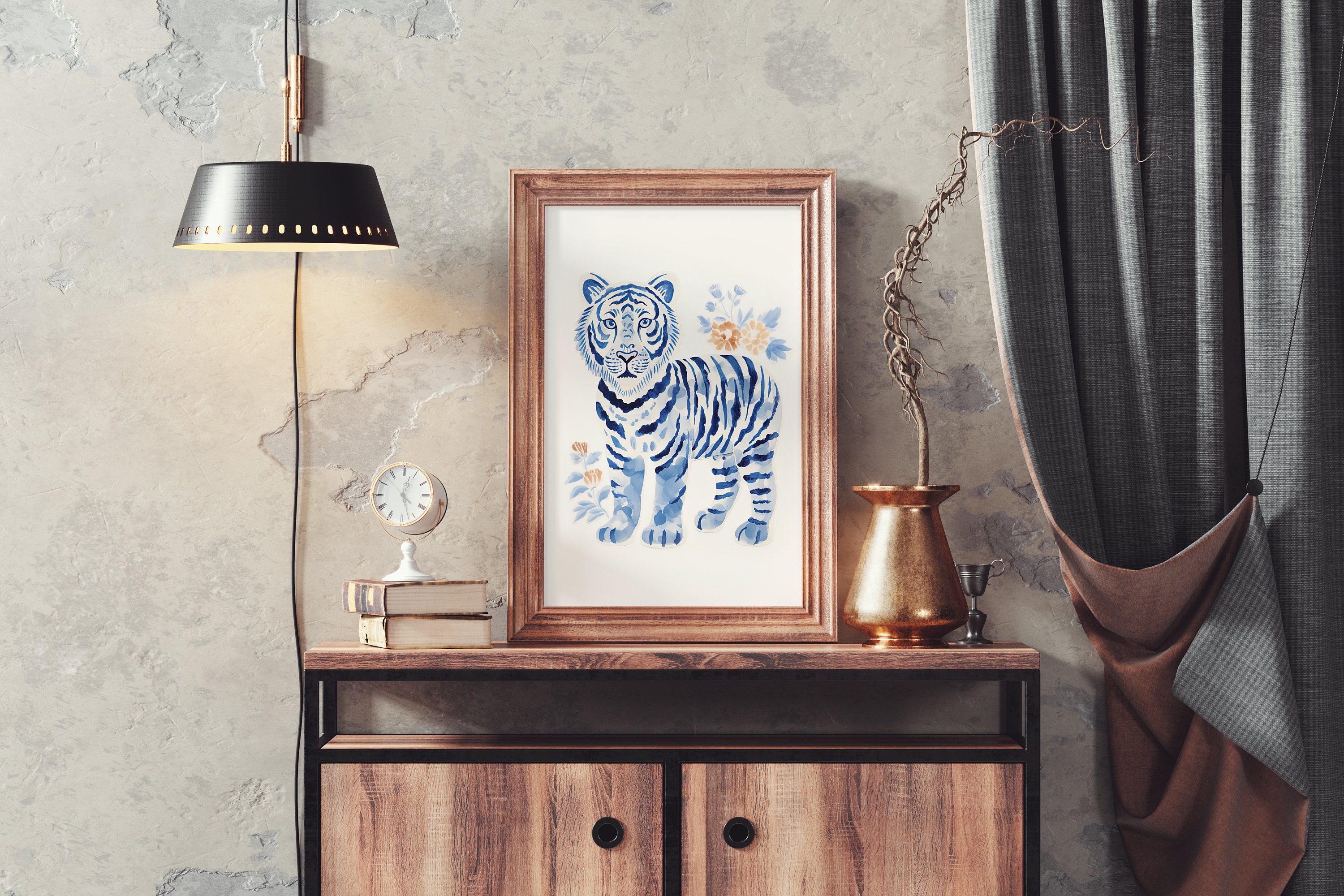 Majestic Blue Tiger - Detailed Watercolor Digital Painting - Instant ...