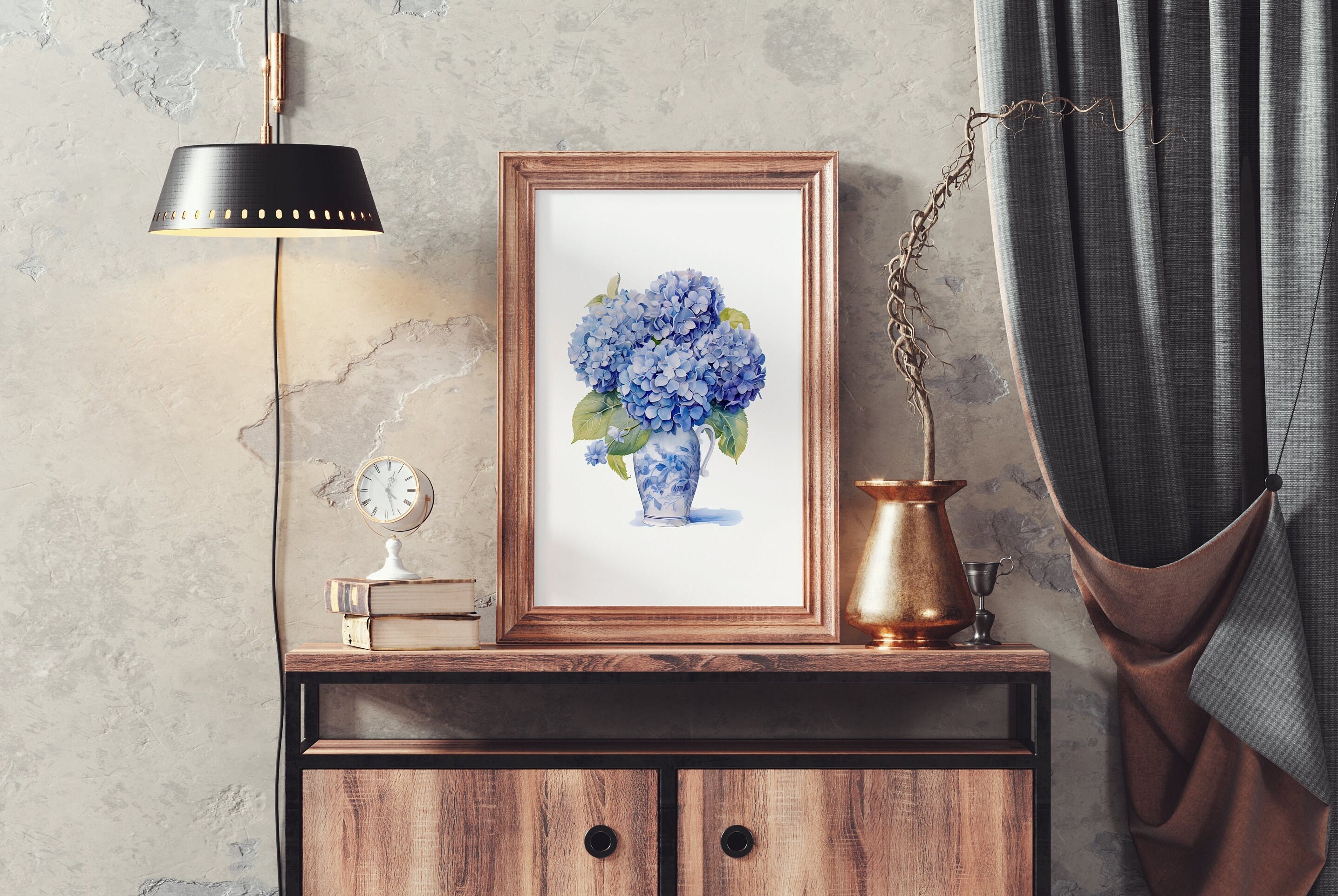 Blue Hydrangeas Detailed Watercolor Digital Painting Instant Download ...