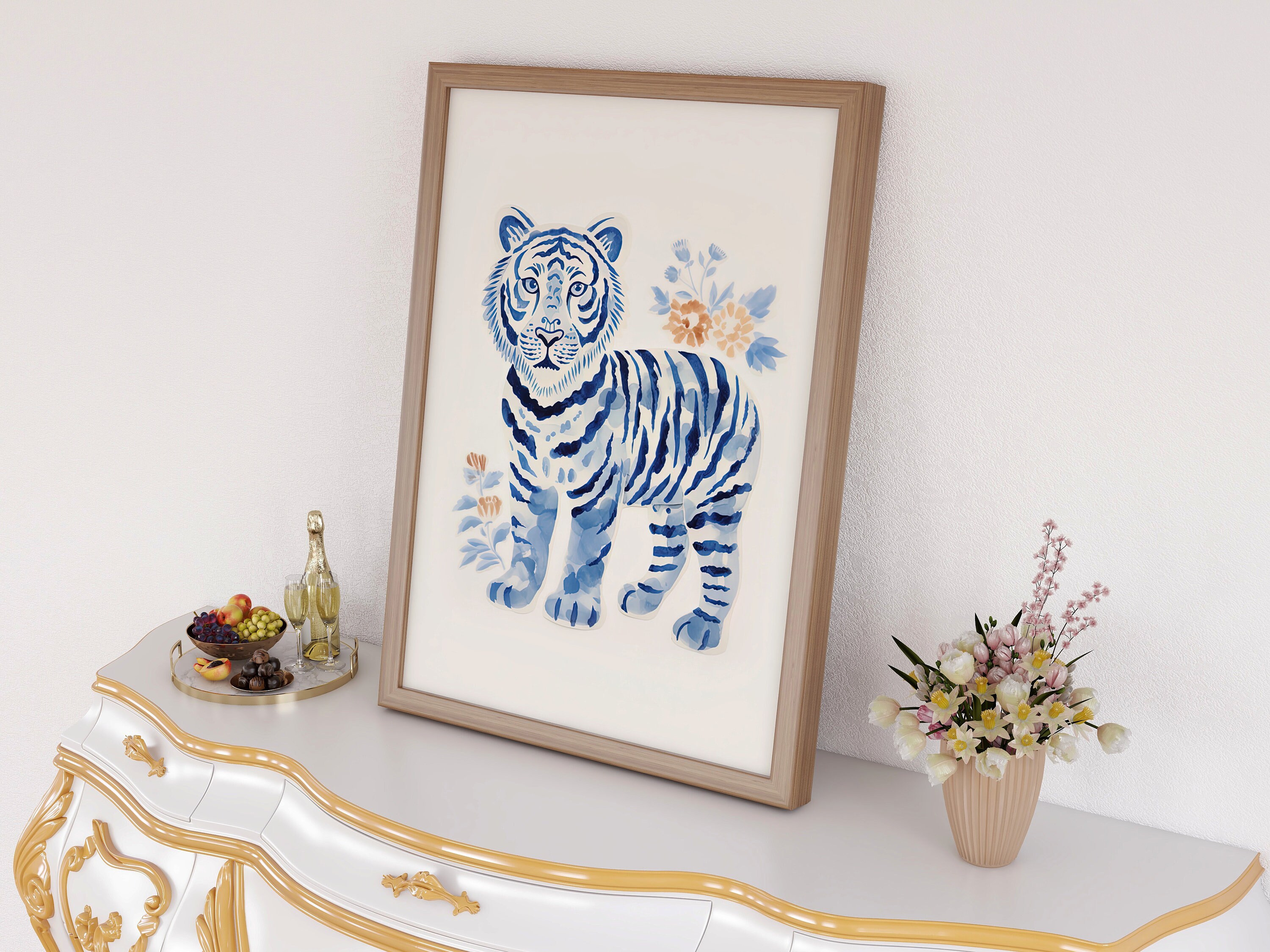 Majestic Blue Tiger - Detailed Watercolor Digital Painting - Instant ...