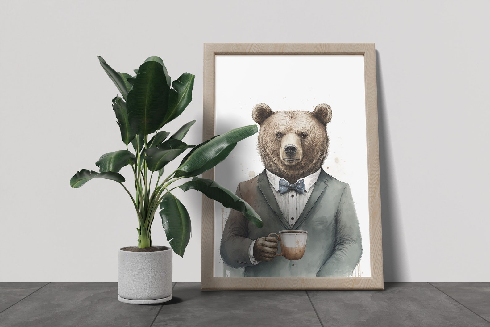 Cute Bear Drinking Coffee Watercolor Print - Instant Download - Etsy