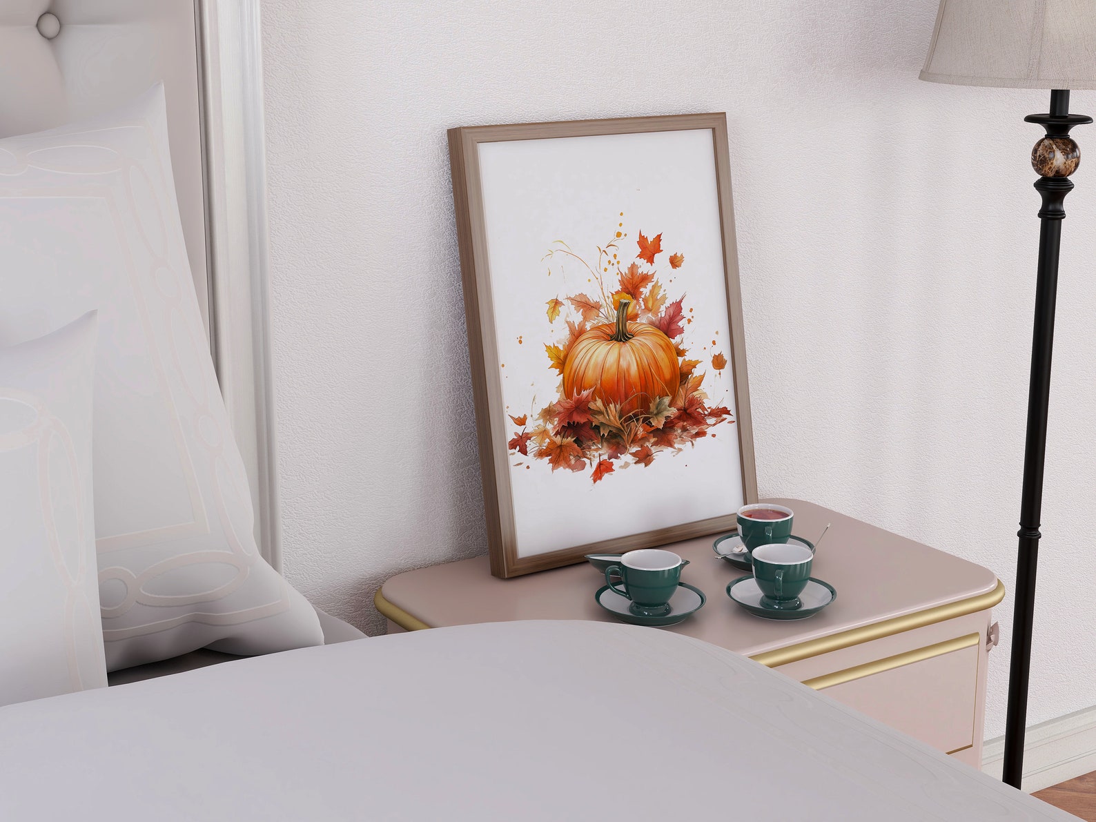 Autumn Pumpkin Watercolor Print - Fall Leaves & Harvest Decor - Digital ...