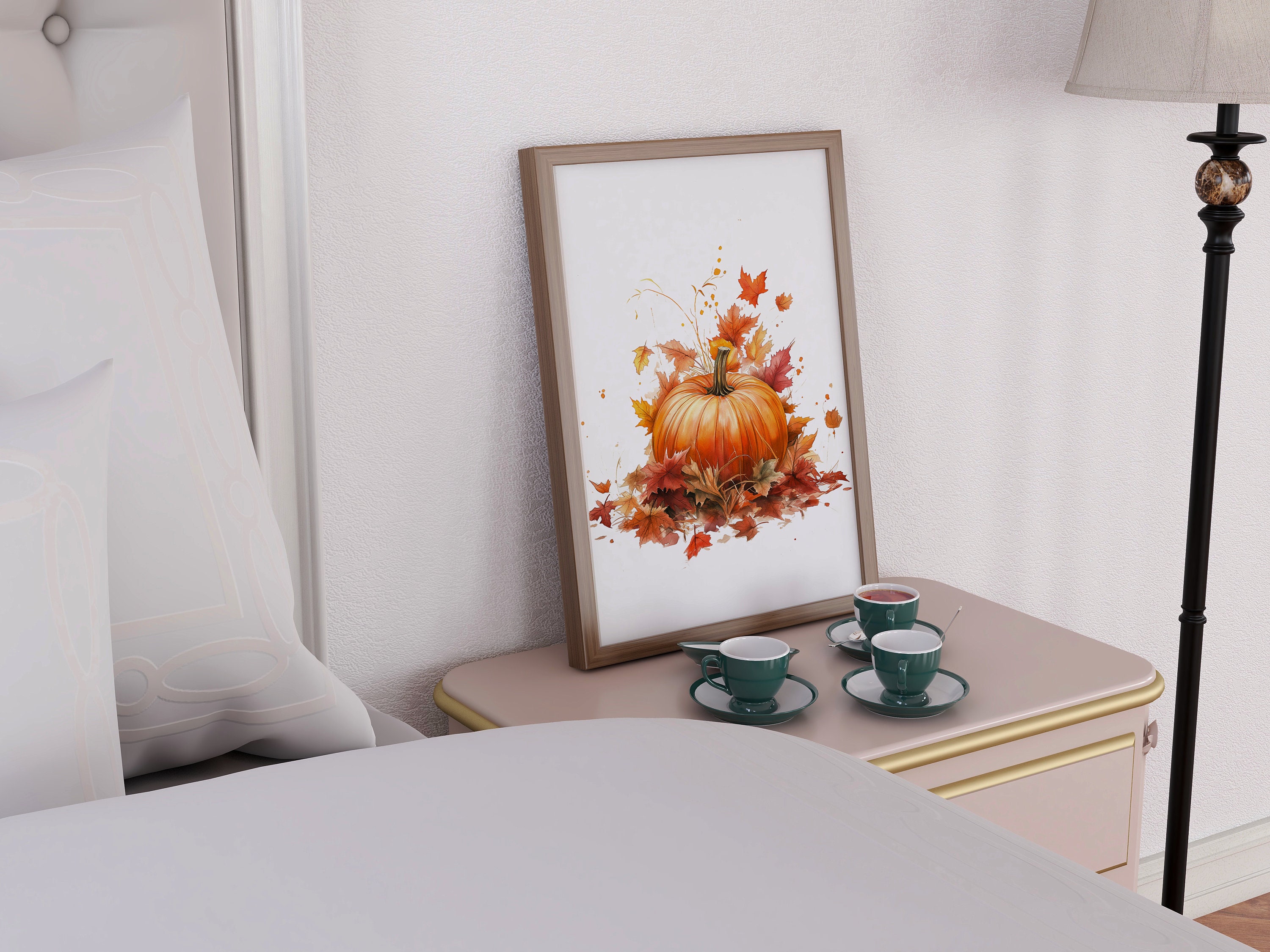 Autumn Pumpkin Watercolor Print - Fall Leaves & Harvest Decor - Digital ...