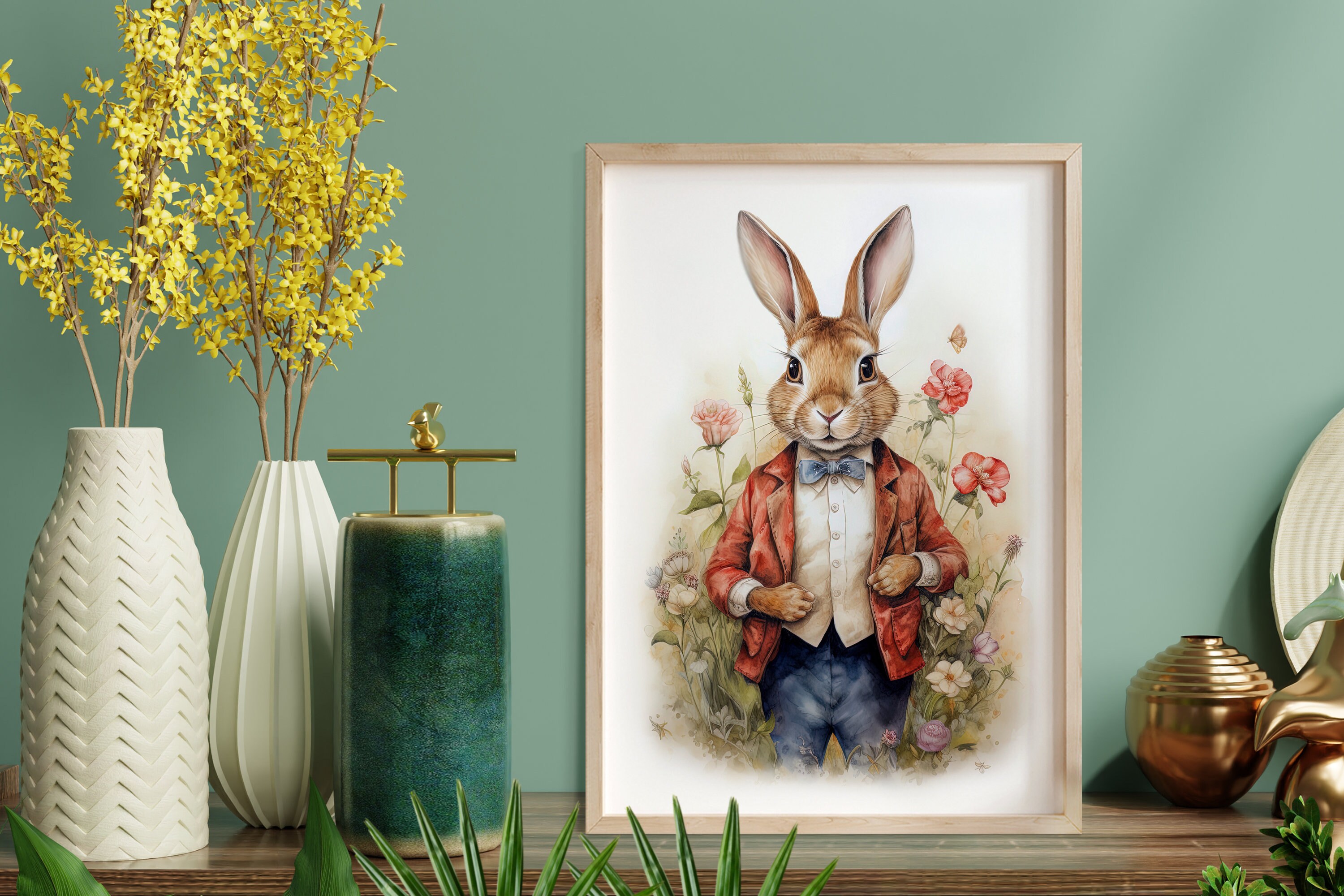 Whimsical Rabbit With Jacket - Detailed Watercolor Digital Painting ...