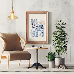 Majestic Blue Tiger - Detailed Watercolor Digital Painting - Instant ...