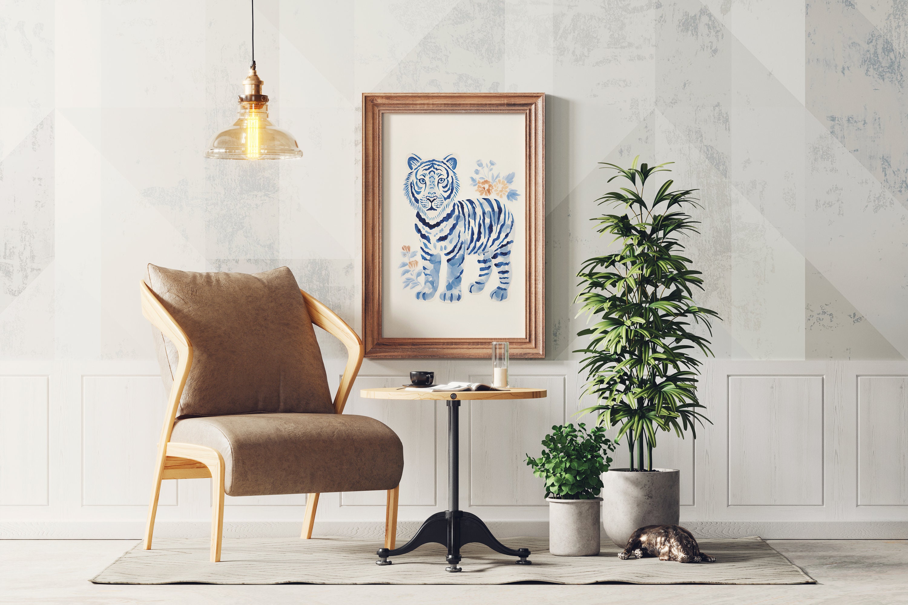 Majestic Blue Tiger - Detailed Watercolor Digital Painting - Instant ...